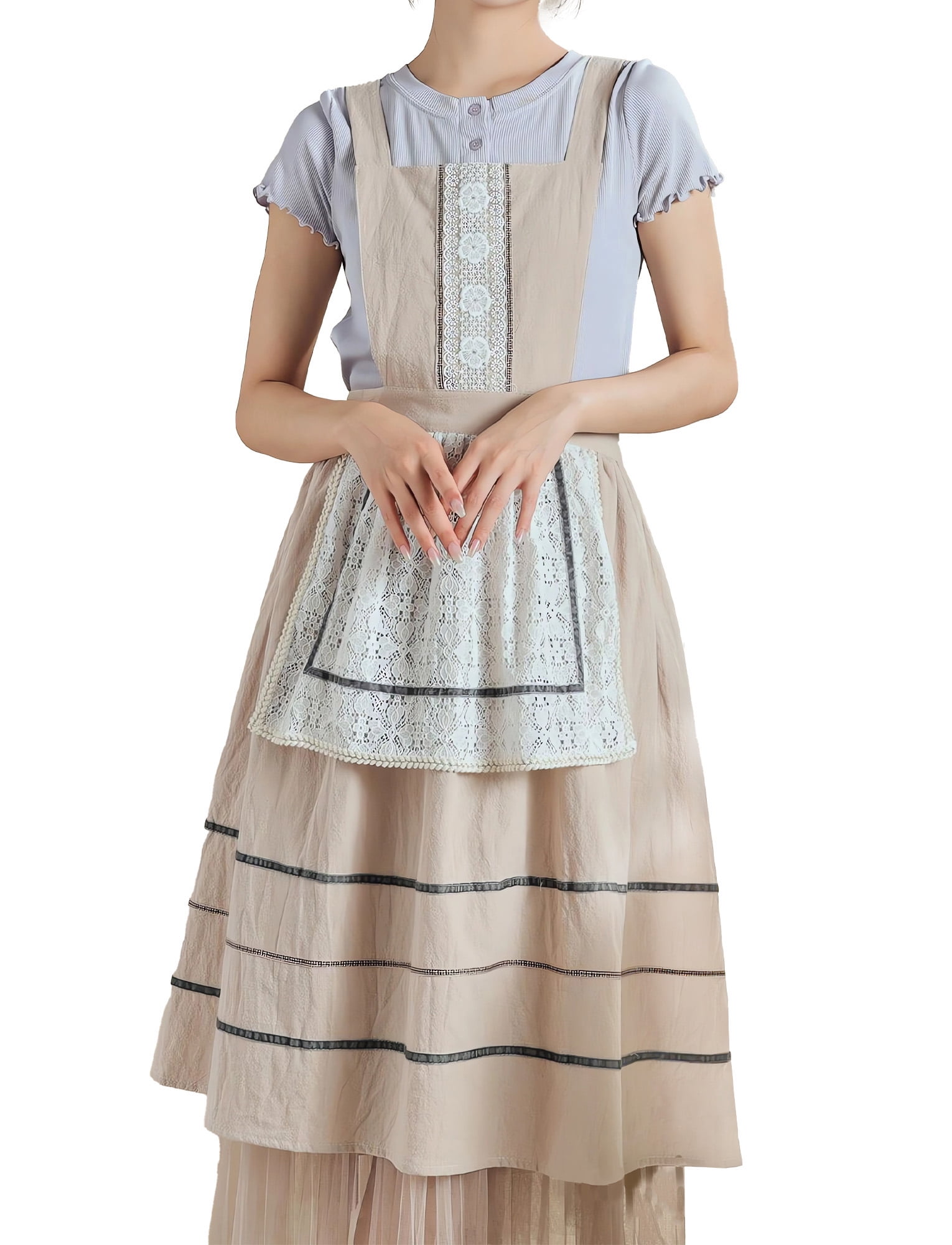 FEOYA Women’s Apron Kitchen Cotton Apron Pinafore Cooking Apron Lace ...