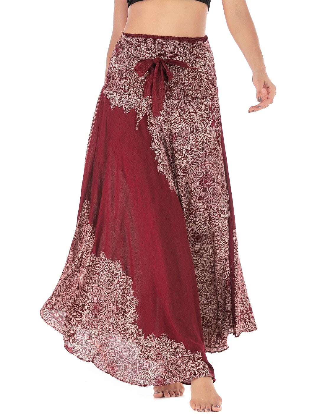 FEOYA Women's Maxi Skirt Bohemian Dress 2 in 1 Skirts for Casual Beach ...
