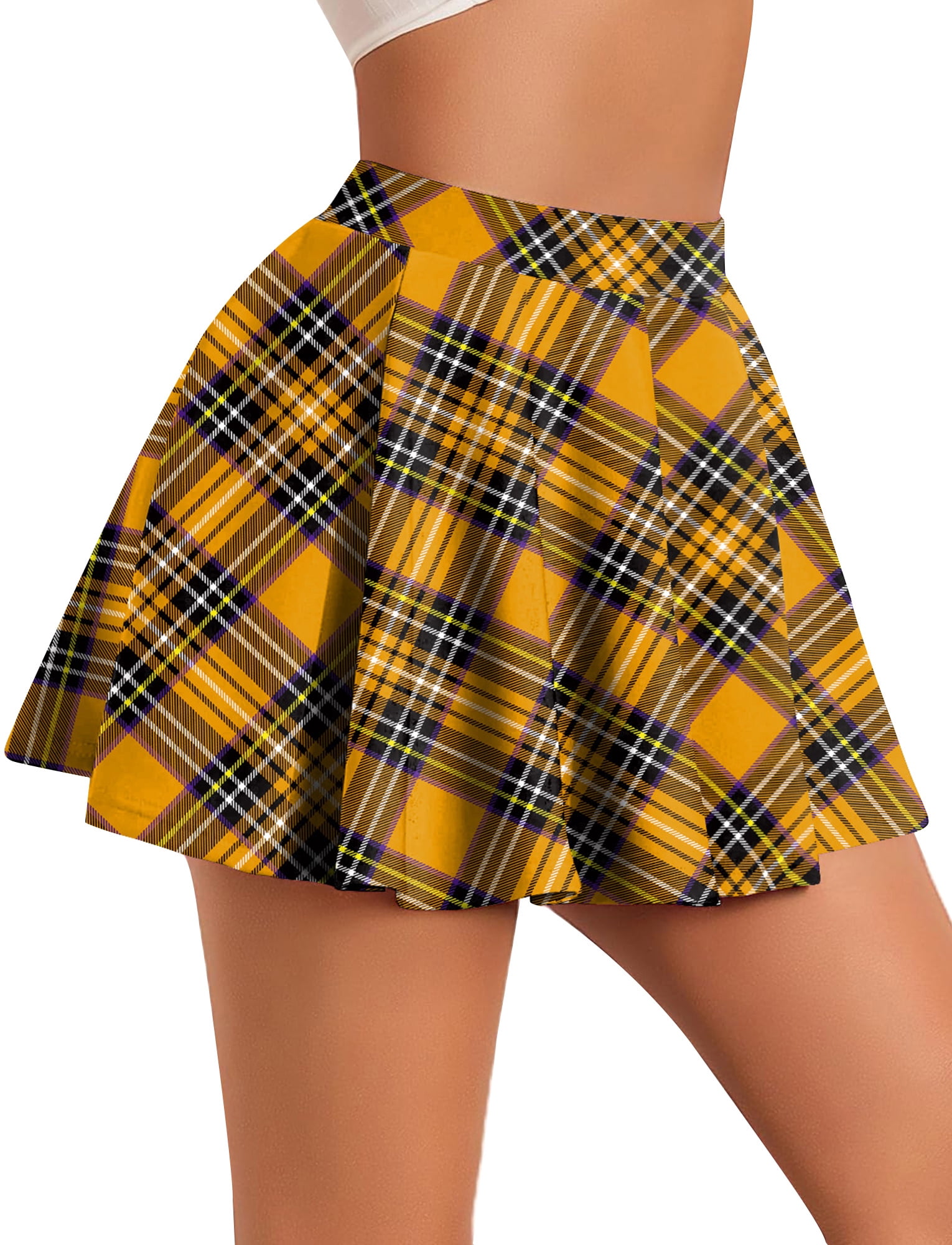 FEOYA Women's Plaid Mini Skirt Pleated Slimming High Waist A Line ...