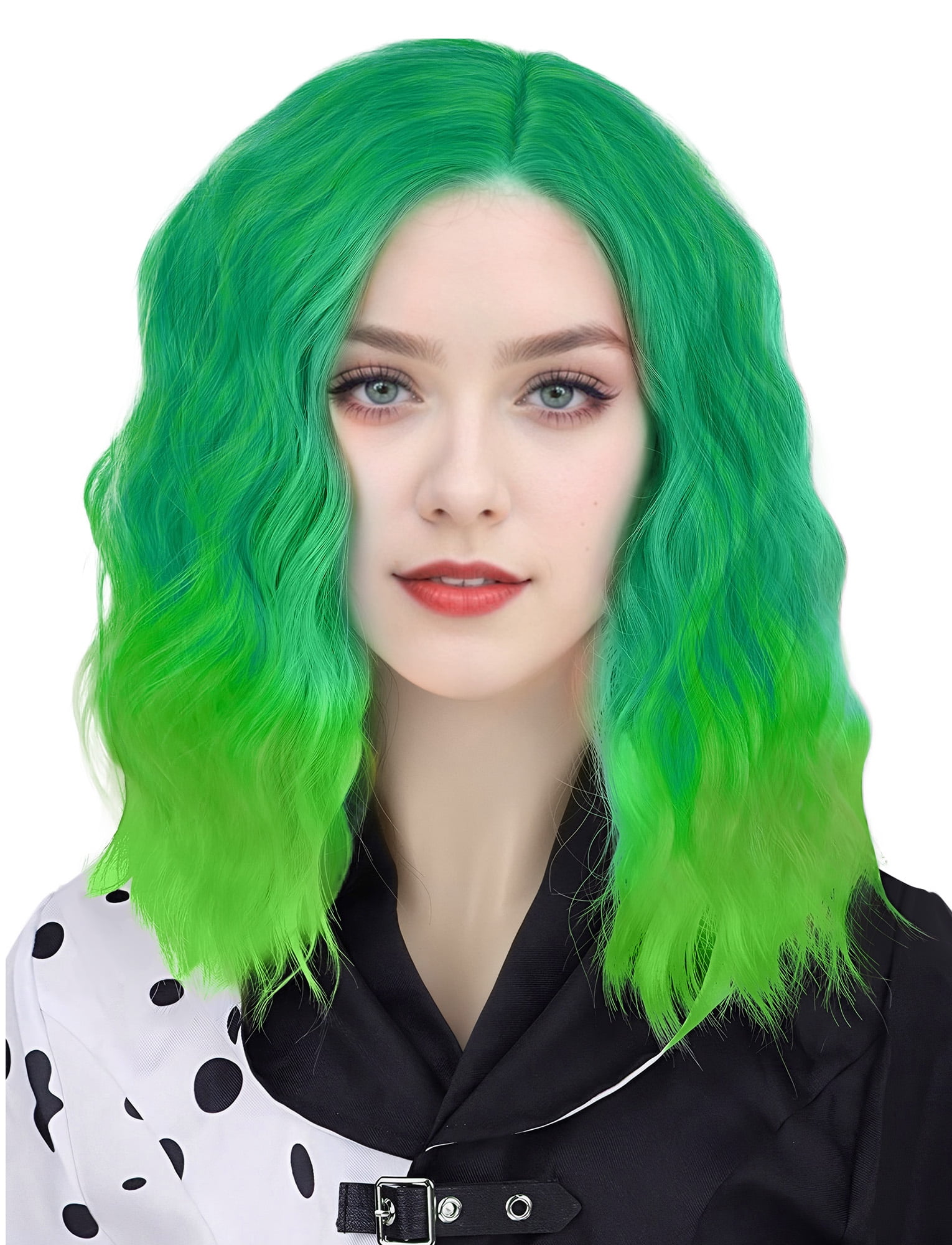 FEOYA Womens Green Ombre Wigs Shoulder Length Curly Bob Wig Resistant ...