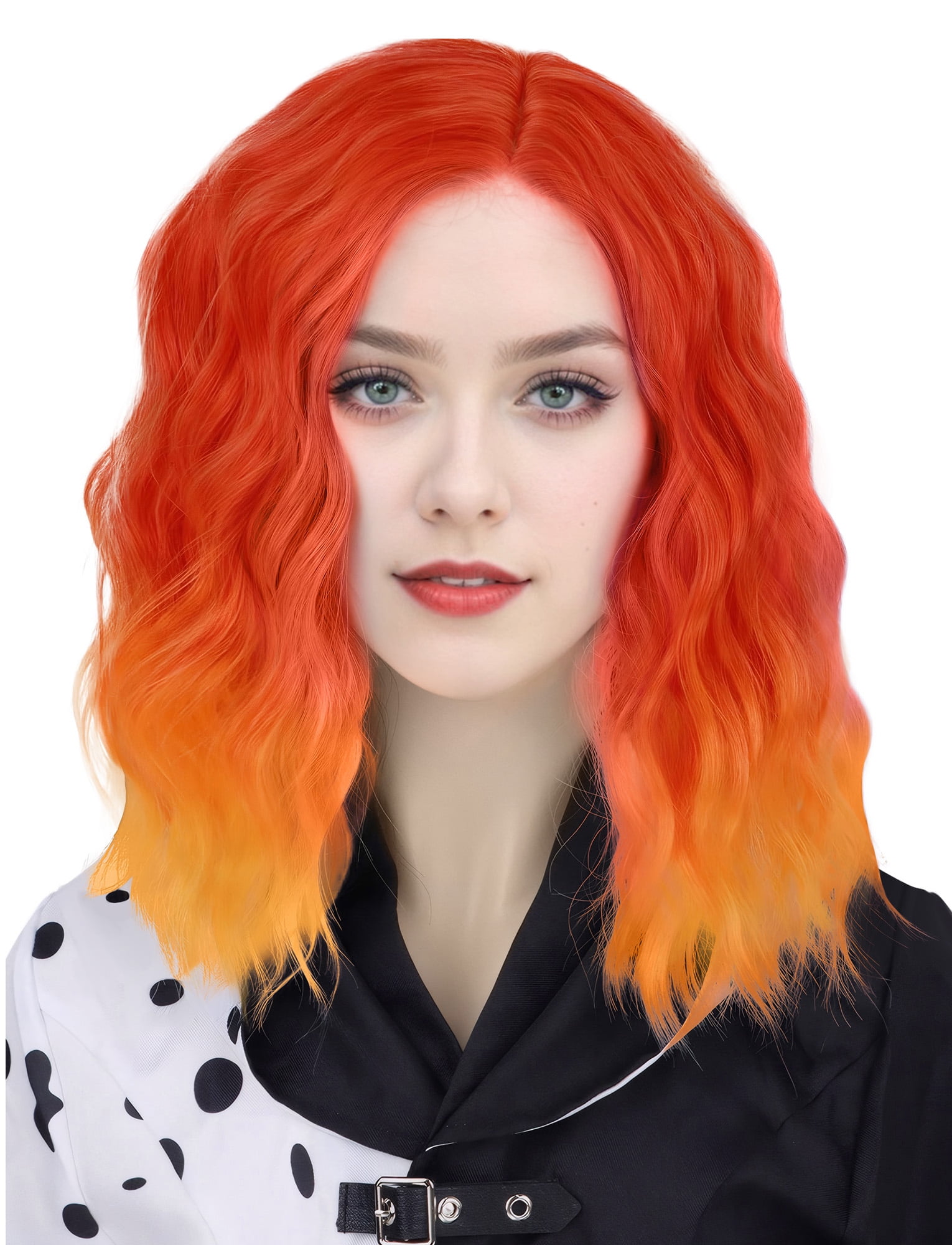 FEOYA Womens Orange Ombre Wig Fire Flame Wig Shoulder Length Curly Bob ...