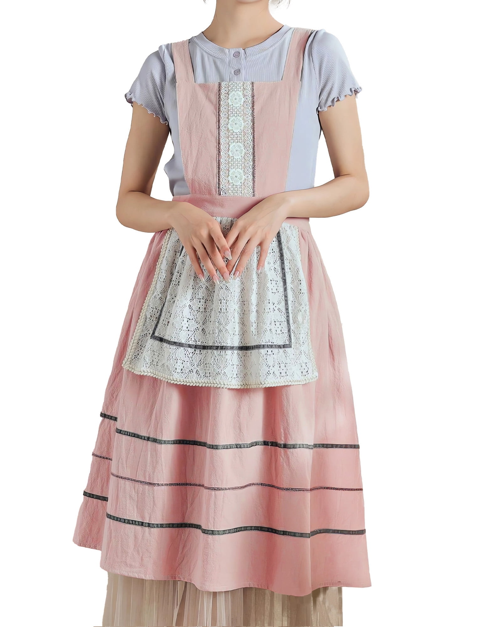 FEOYA Womens Pinafore Apron Dress Cooking Cotton Apron Kitchen Apron ...