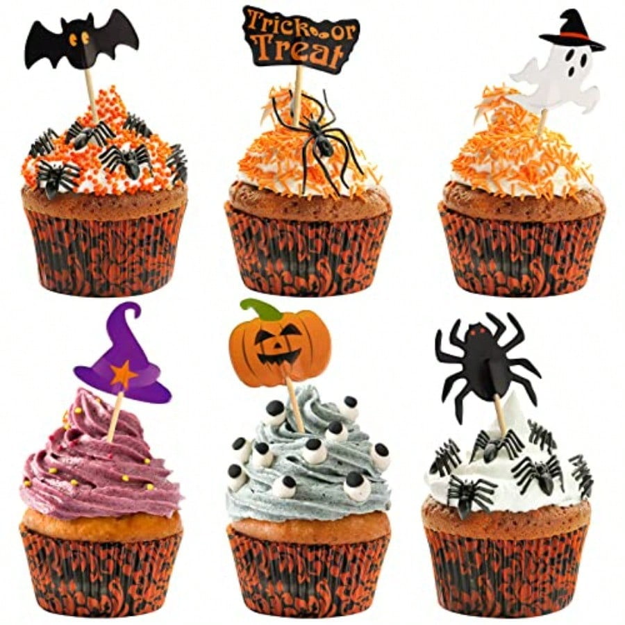FEPITO 60 Piece Halloween Decoration Toppers Toothpick Flags Markers ...