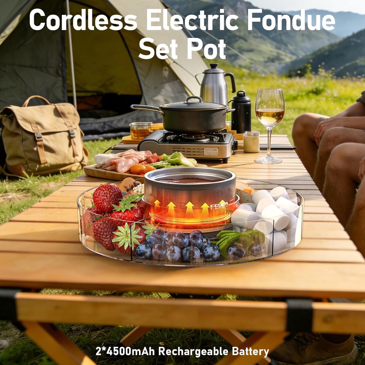 FEPPO Cordless Electric Fondue Pot Set with Mood Light, 2*4500mAh ...