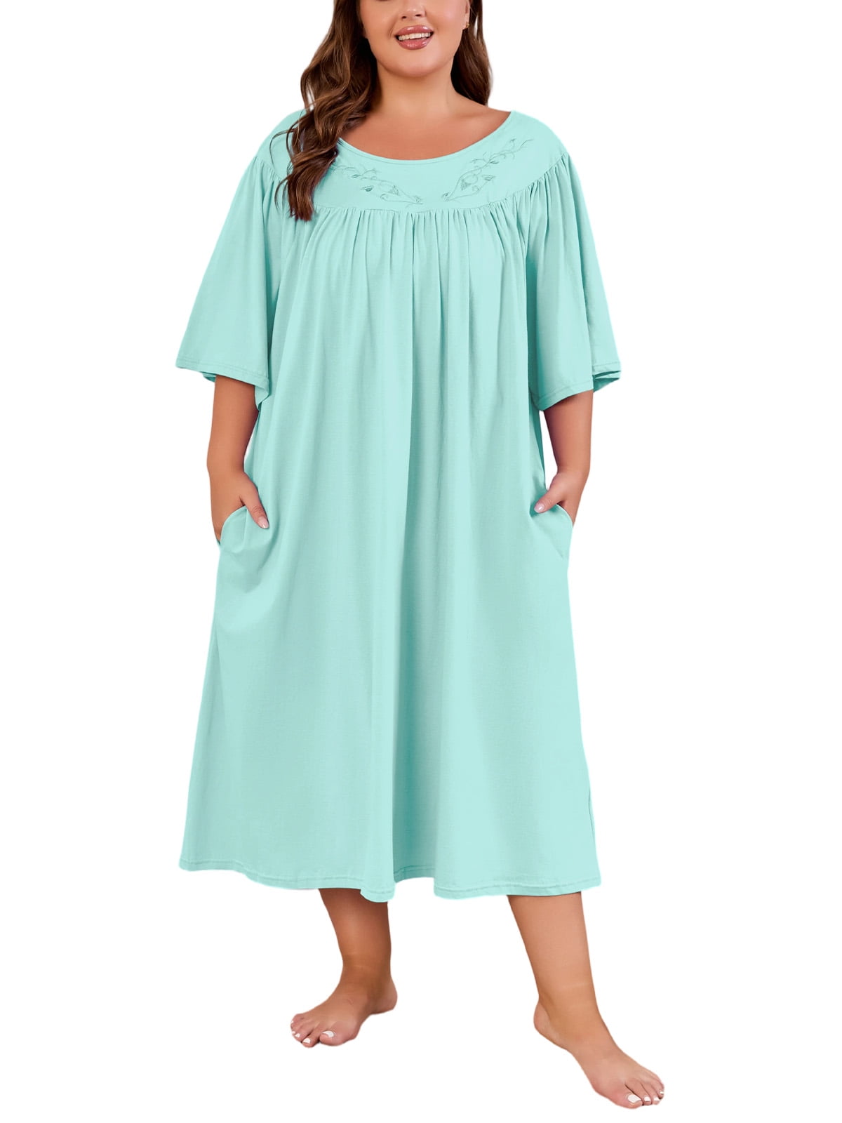 FEREMO 100% Cotton Nightgowns for Plus Size Women Pleated Soft ...