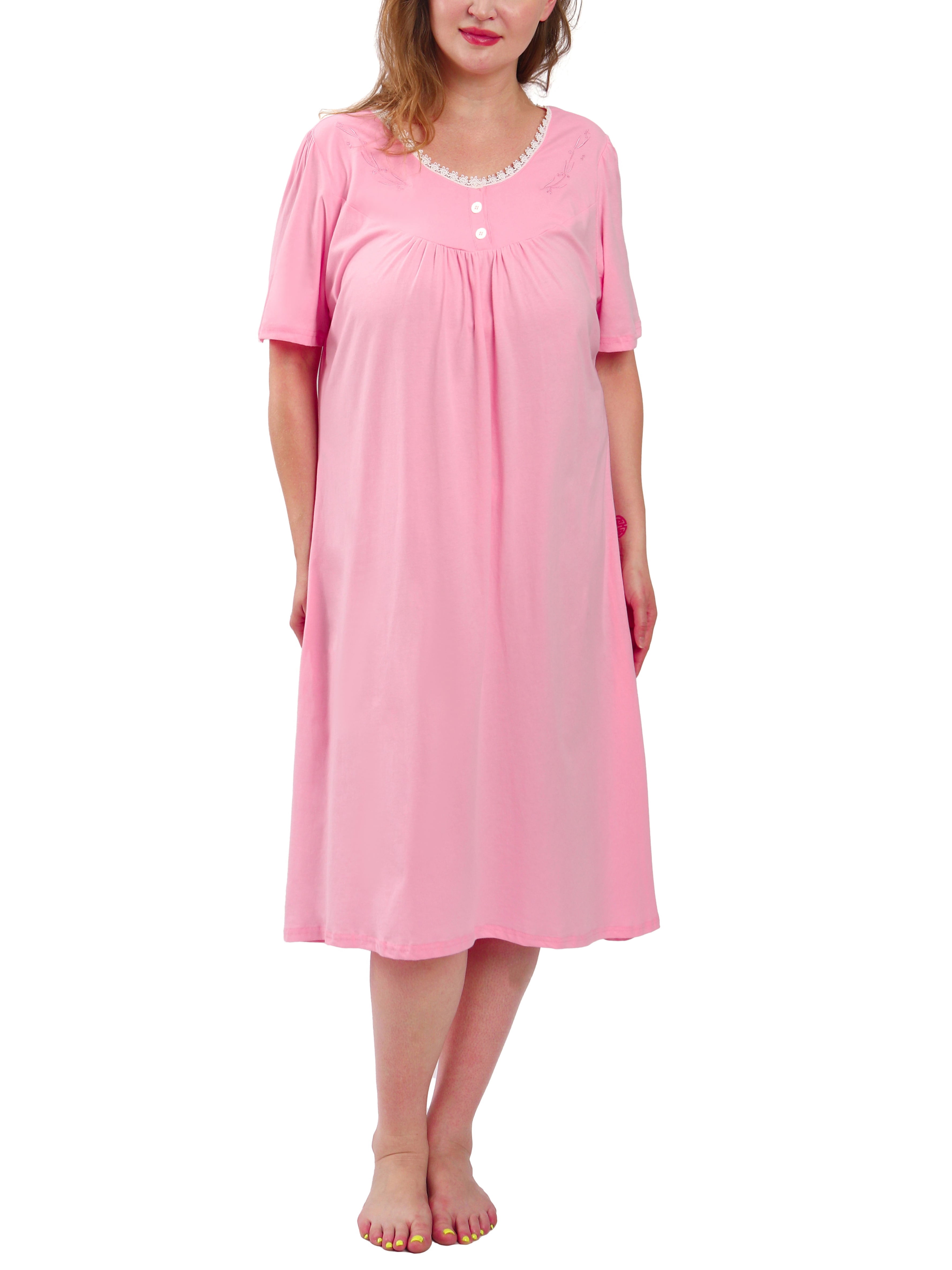 FEREMO 100% Cotton Plus Size Nightgowns for Women Button Neckline ...