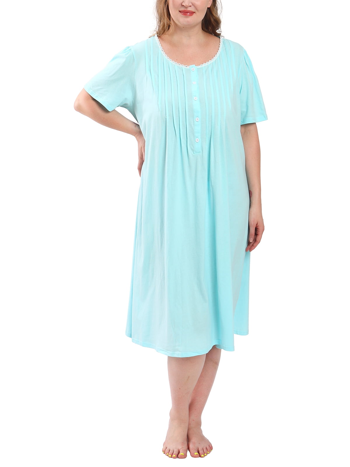 FEREMO 100% Cotton Plus Size Nightgowns for Women Short Sleeve Ladies ...