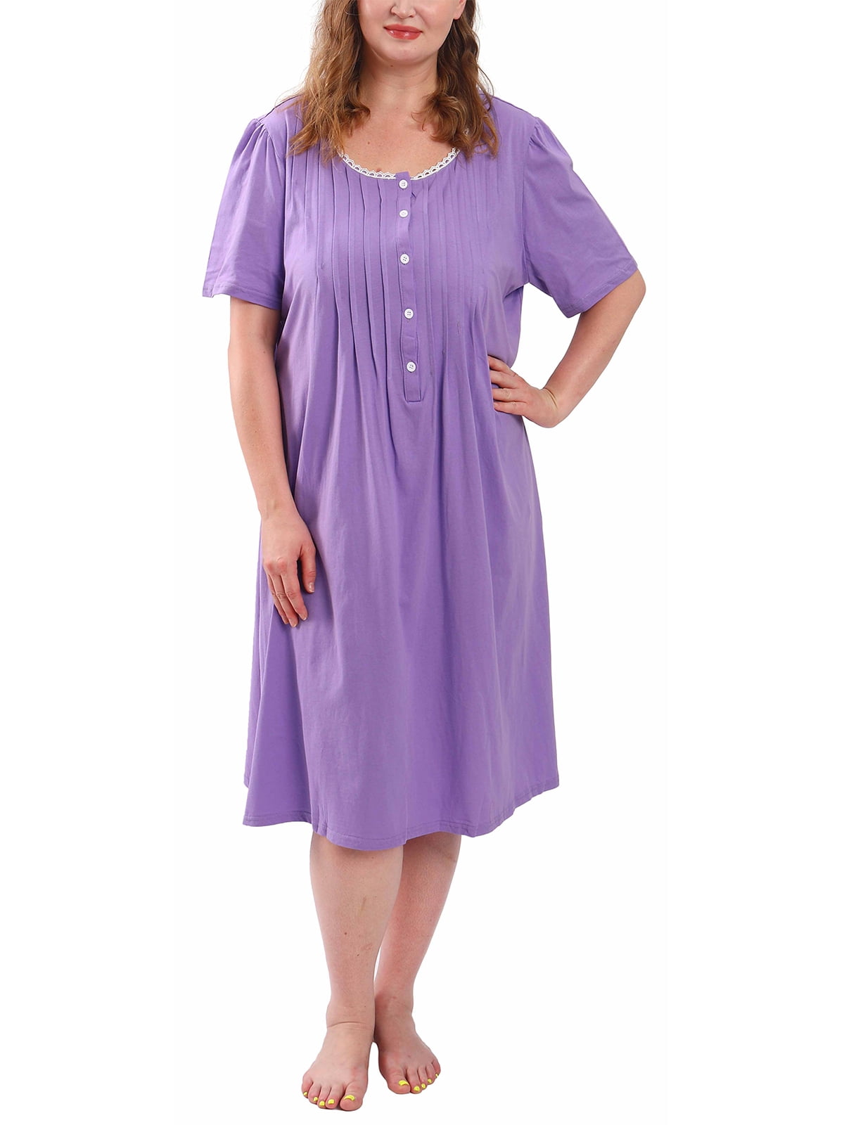 FEREMO 100% Cotton Plus Size Nightgowns for Women Short Sleeve Ladies ...