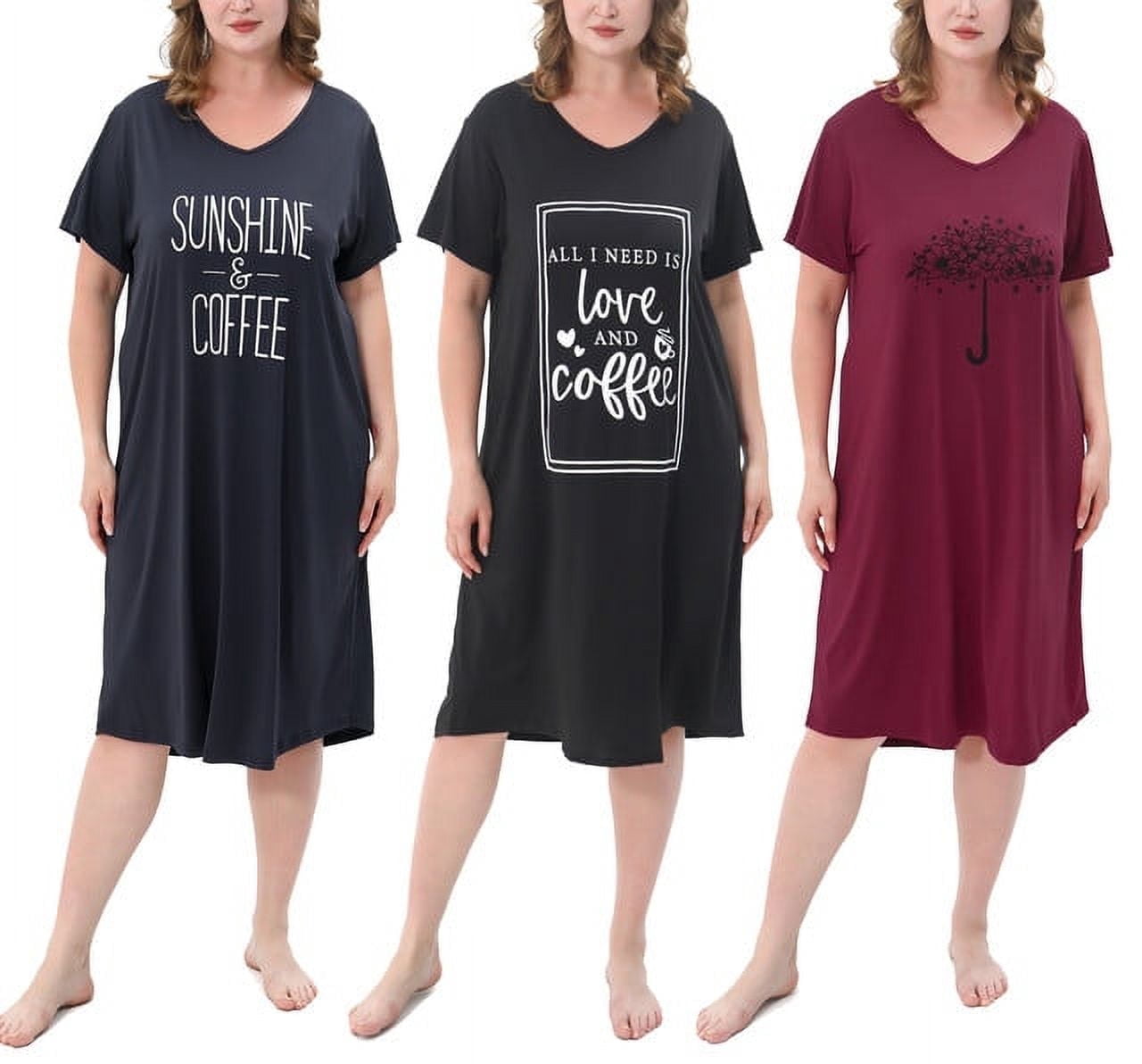 FEREMO 3-Pack Plus Size Nightgowns for Women, V Neck, Loose Comfy ...