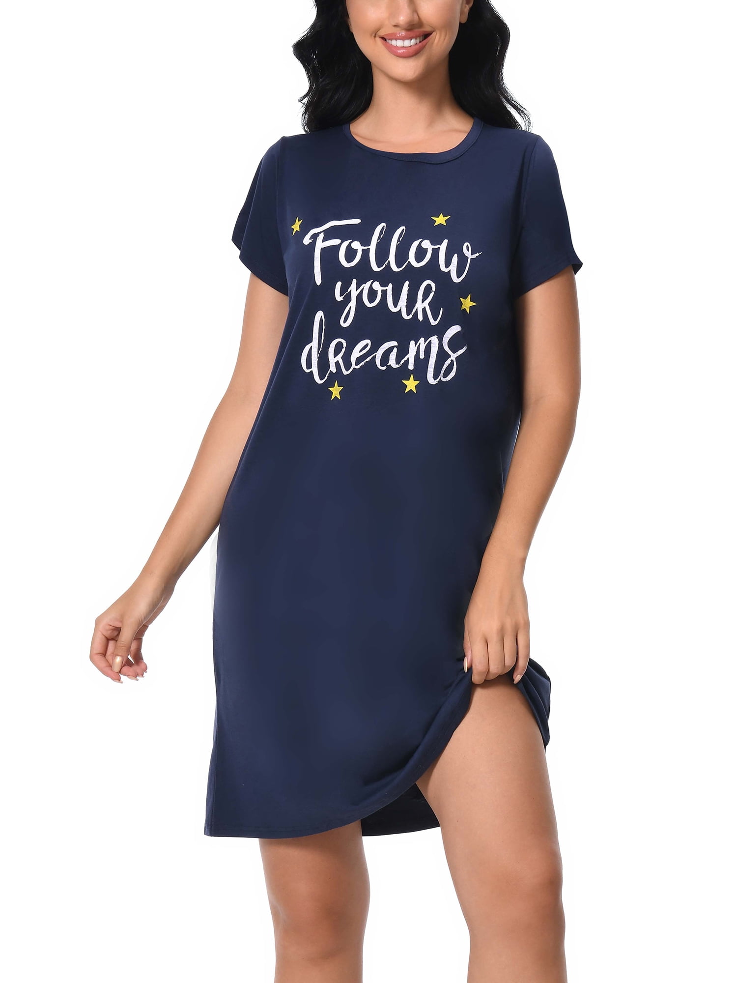 FEREMO Cotton Nightgowns for Women Cartoon Print Sleepshirt Short ...