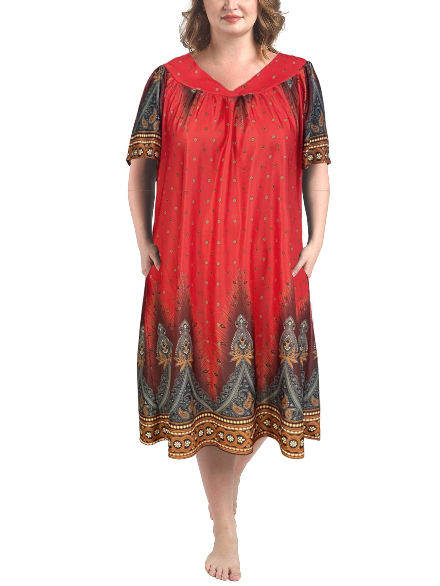 FEREMO House Dress Moo Moo Women Nightgowns V Neck Loungewear Short Sleeve Casual Printed ...