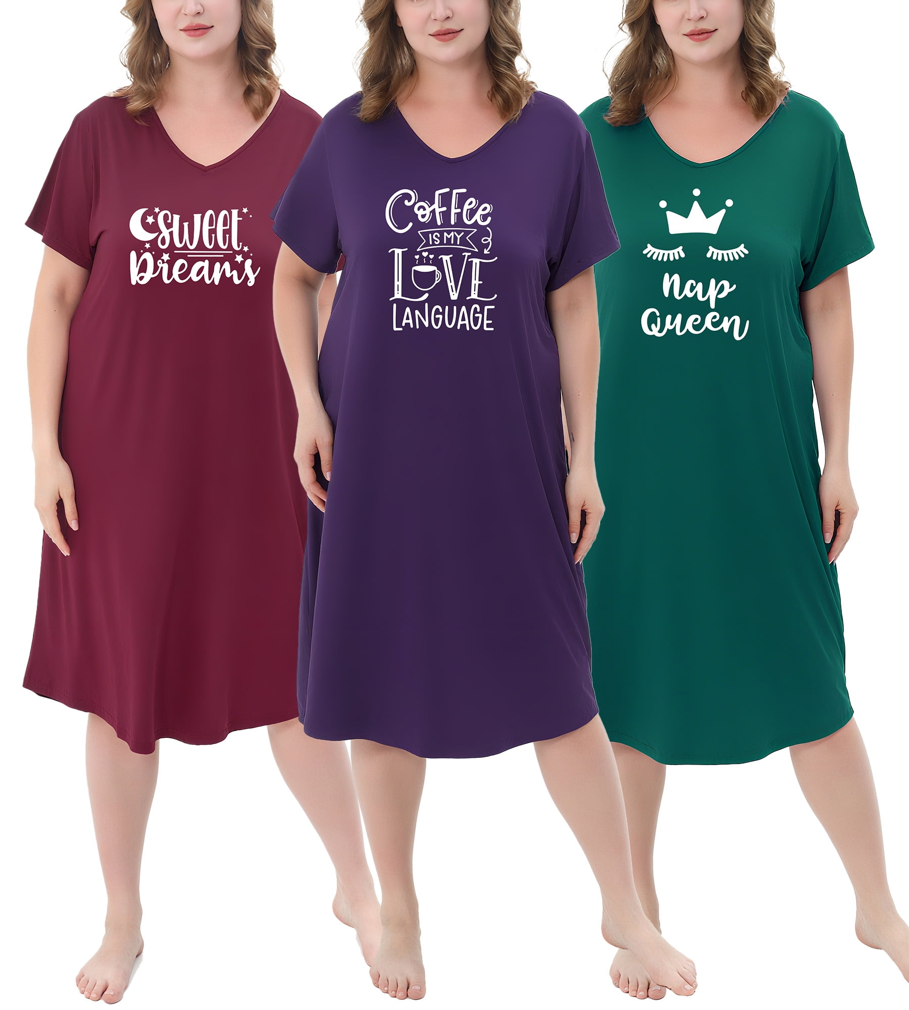 FEREMO Nightgown for Women Plus Size Long Sleepwear Printed Comfy Sleep ...