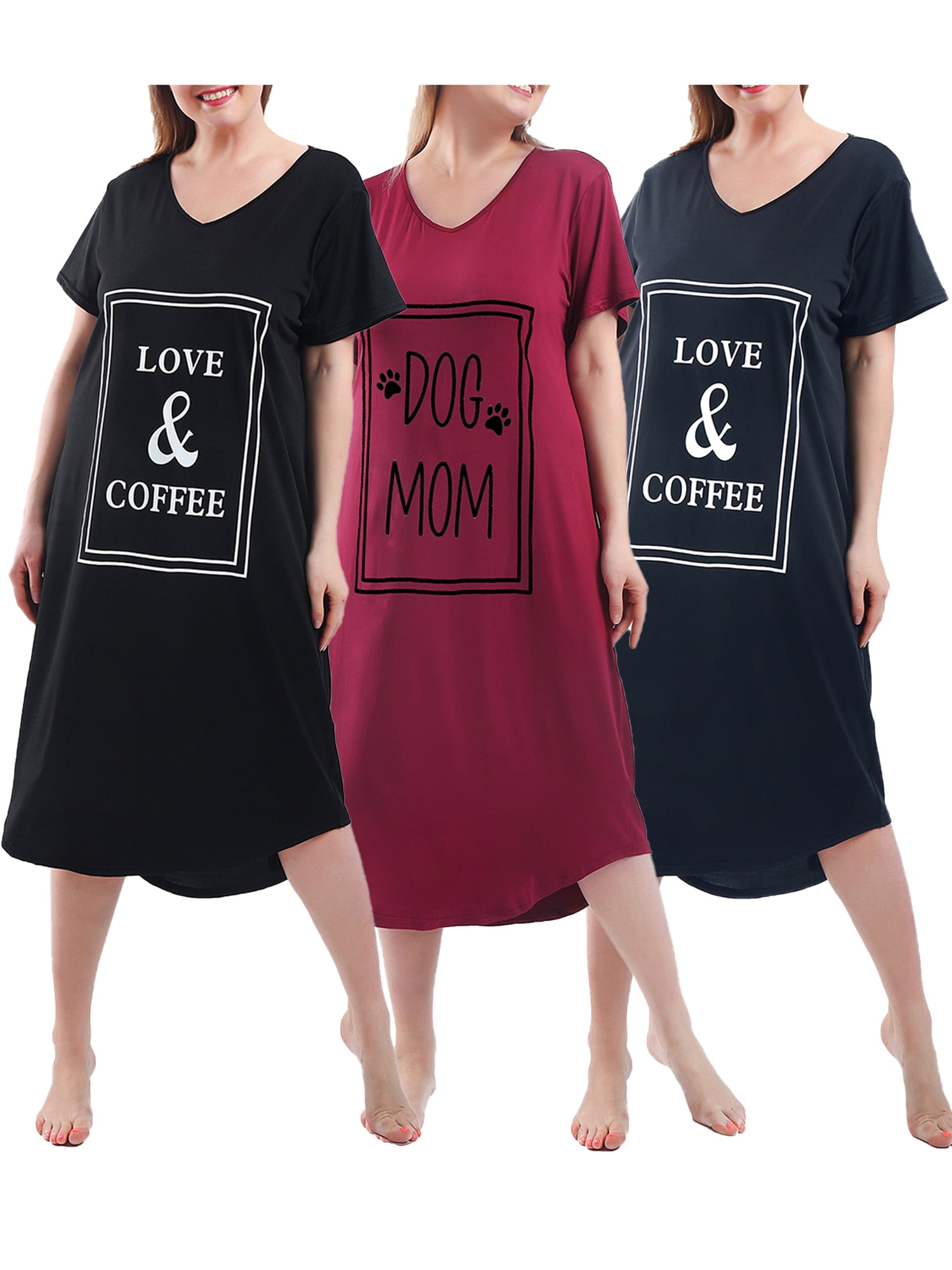 FEREMO Nightgown for Women Plus Size Long Sleepwear Printed Comfy Sleep ...