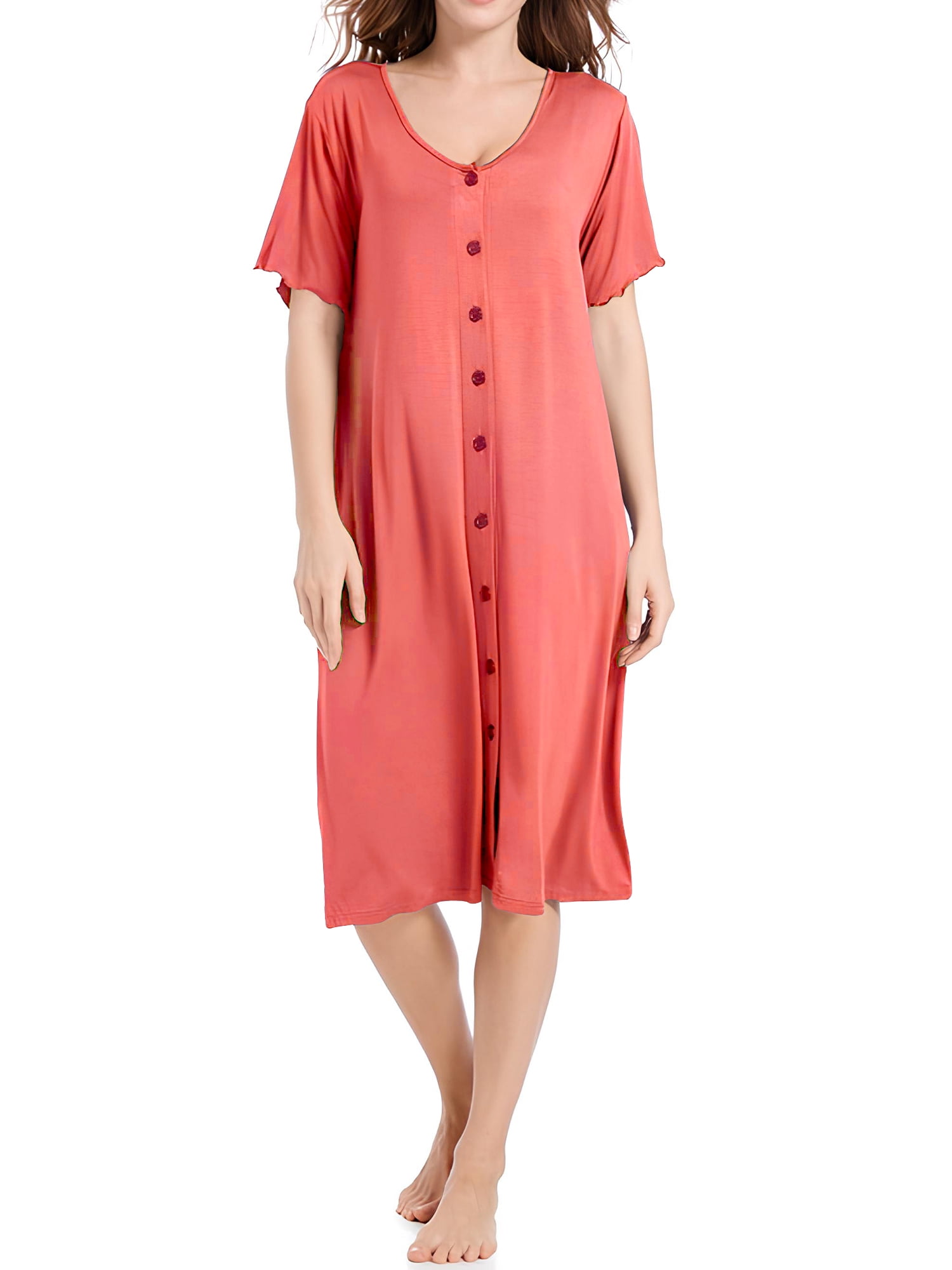 FEREMO Nightgowns for Women Button Down Night Dress Modal Sleep Shirt ...