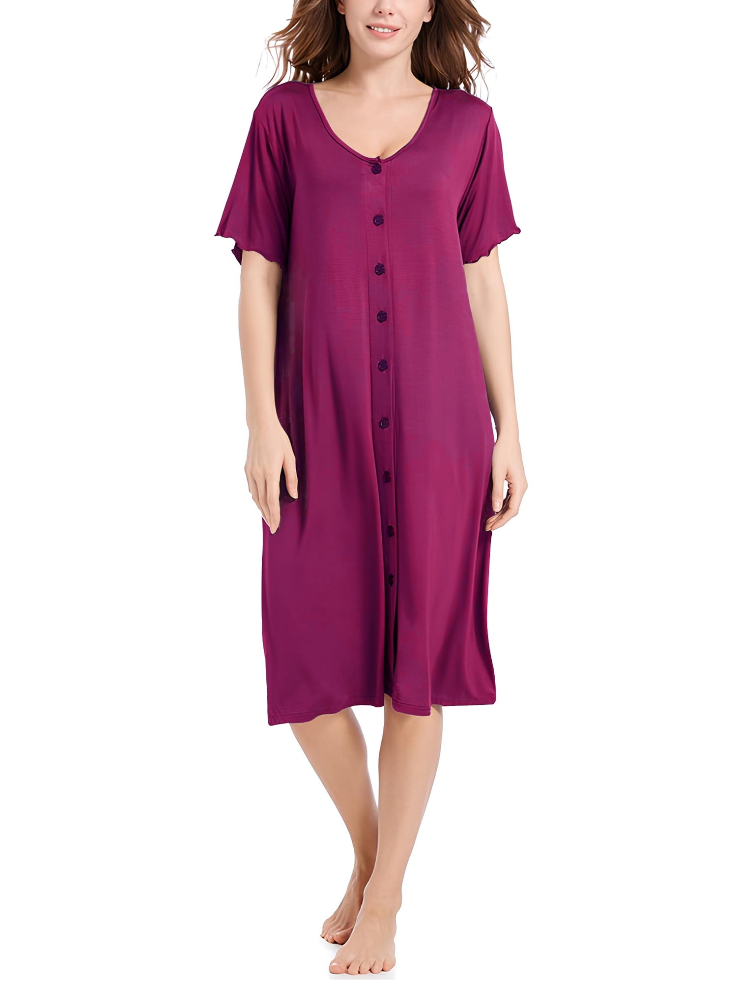 FEREMO Nightgowns for Women Button Down Night Dress Modal Sleep Shirt ...