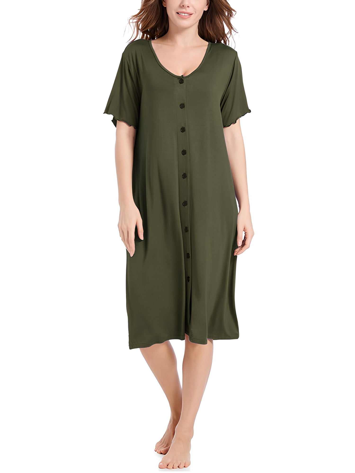 FEREMO Nightgowns for Women Button Down Night Dress Modal Sleep Shirt ...