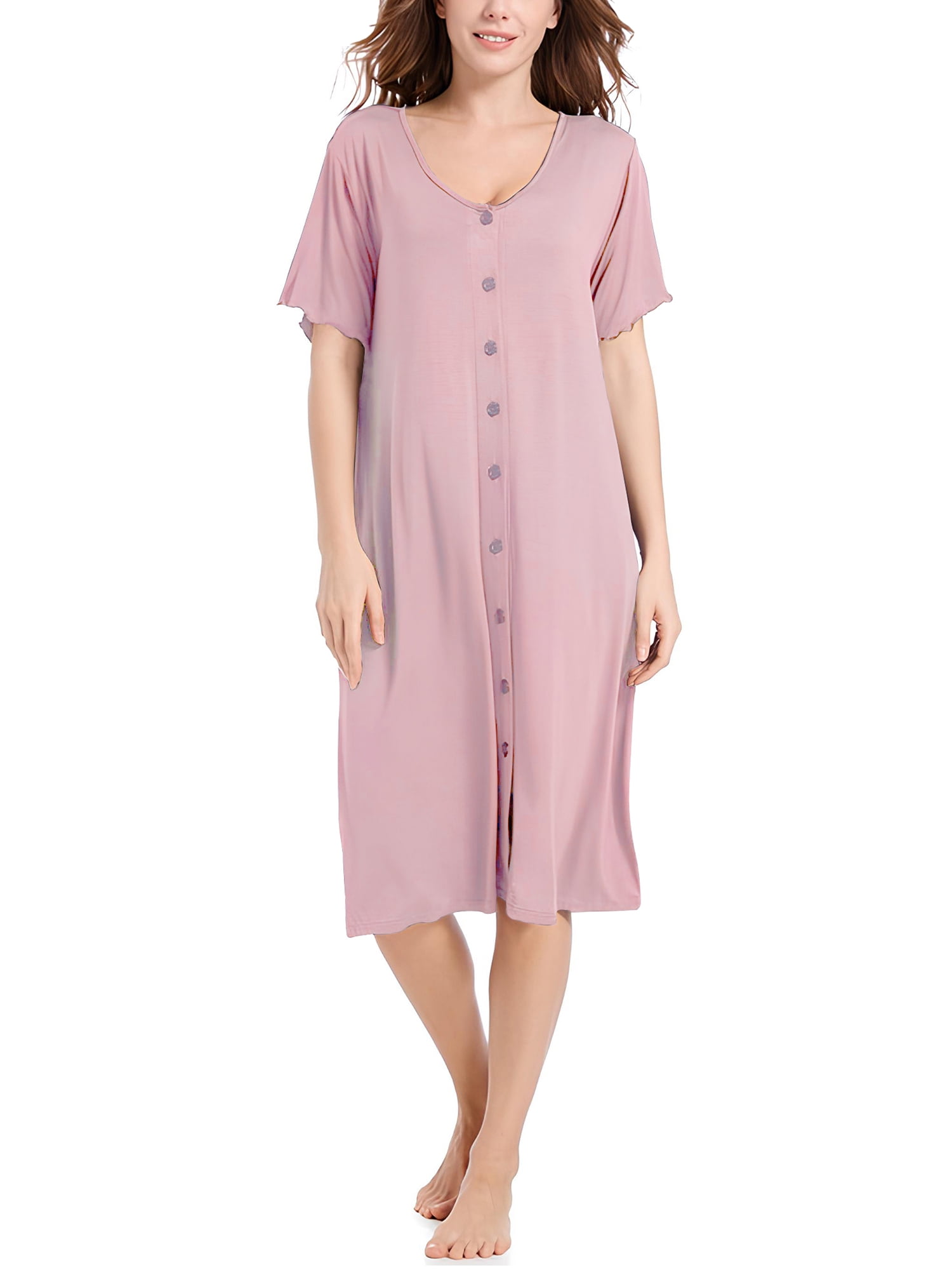 FEREMO Nightgowns for Women Button Down Night Dress Modal Sleep Shirt ...