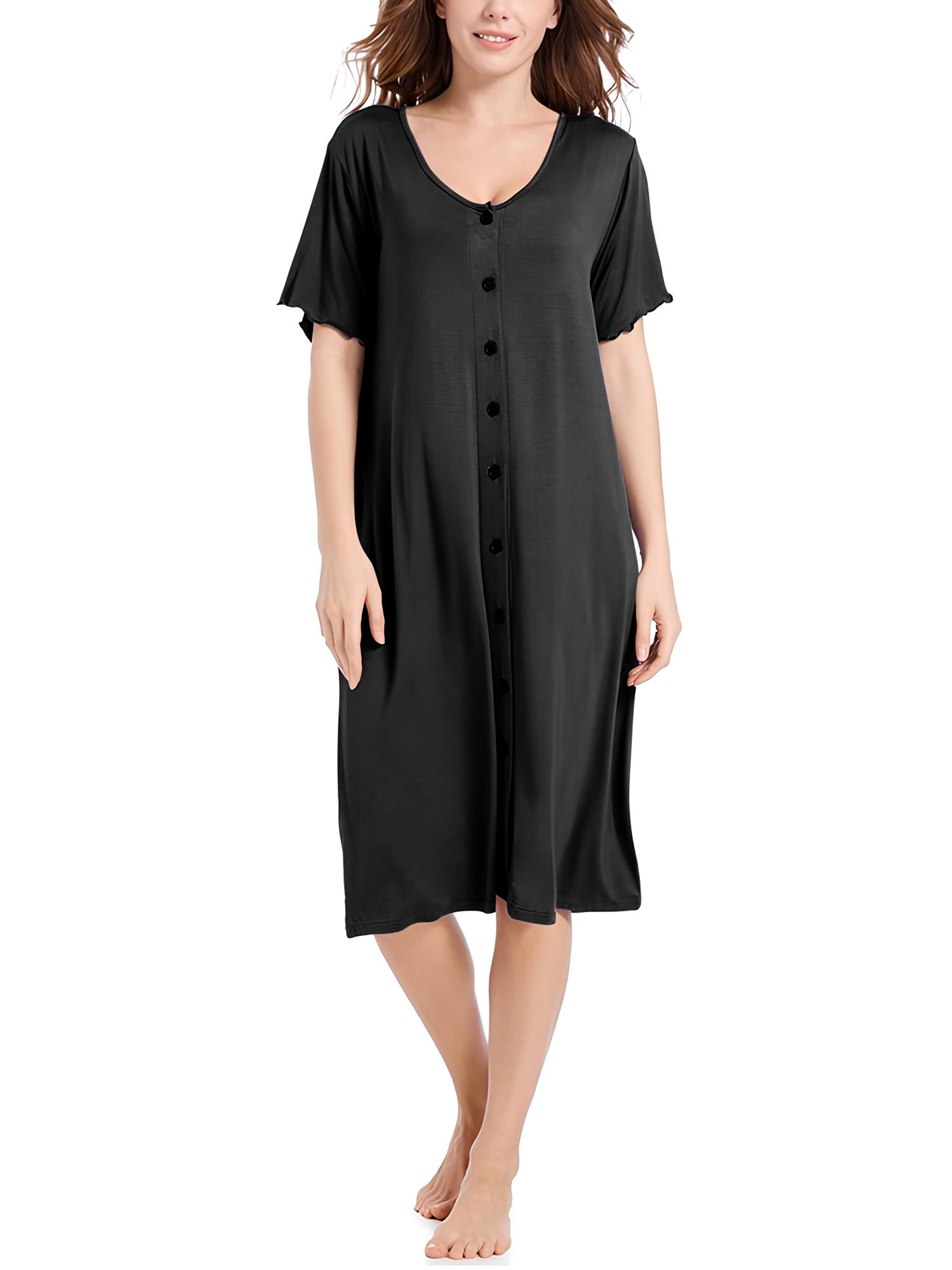 FEREMO Nightgowns for Women Button Down Night Dress Modal Sleep Shirt ...