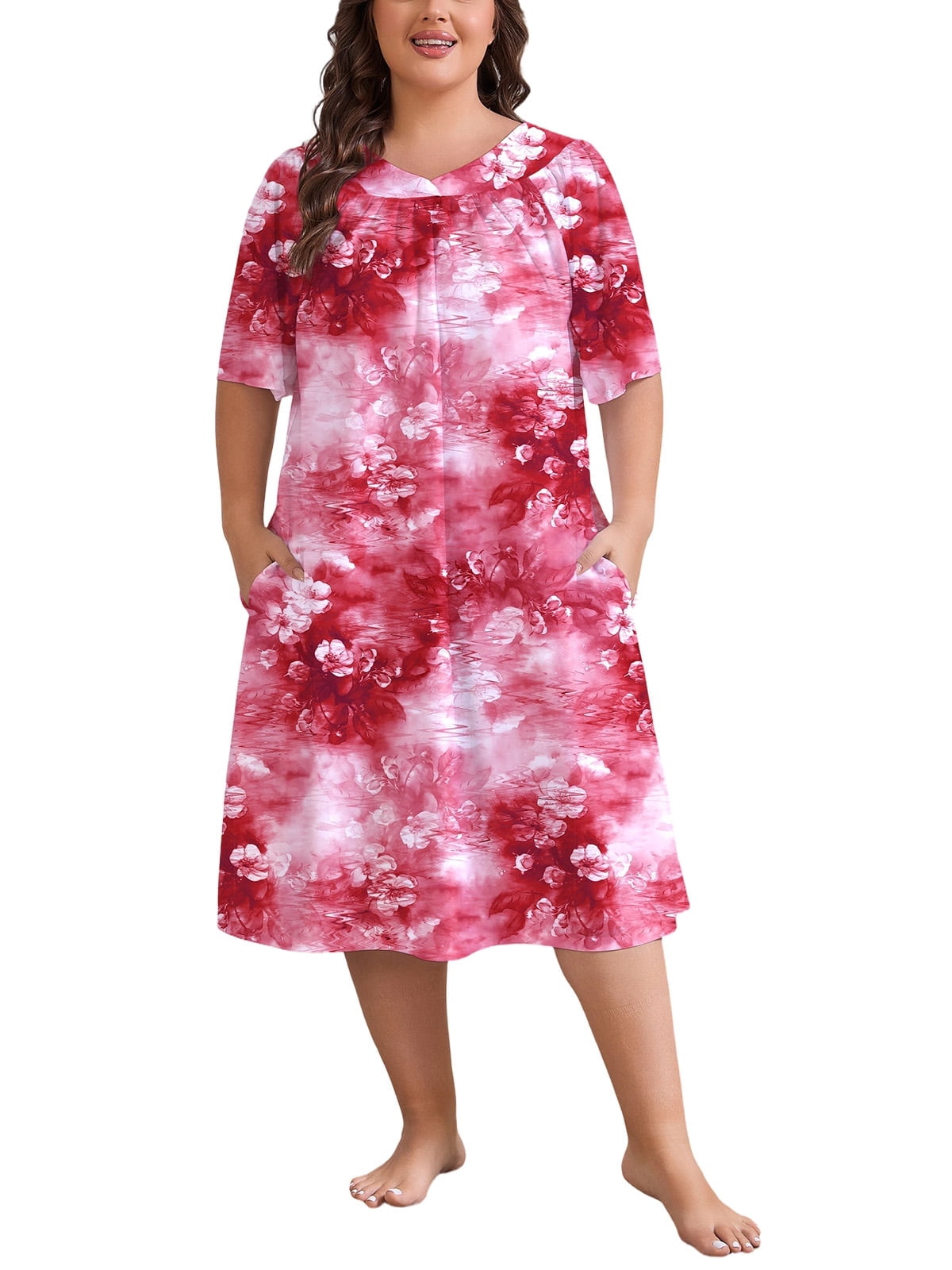 FEREMO Nightgowns for Women Plus size Short Sleeve House Dress with ...