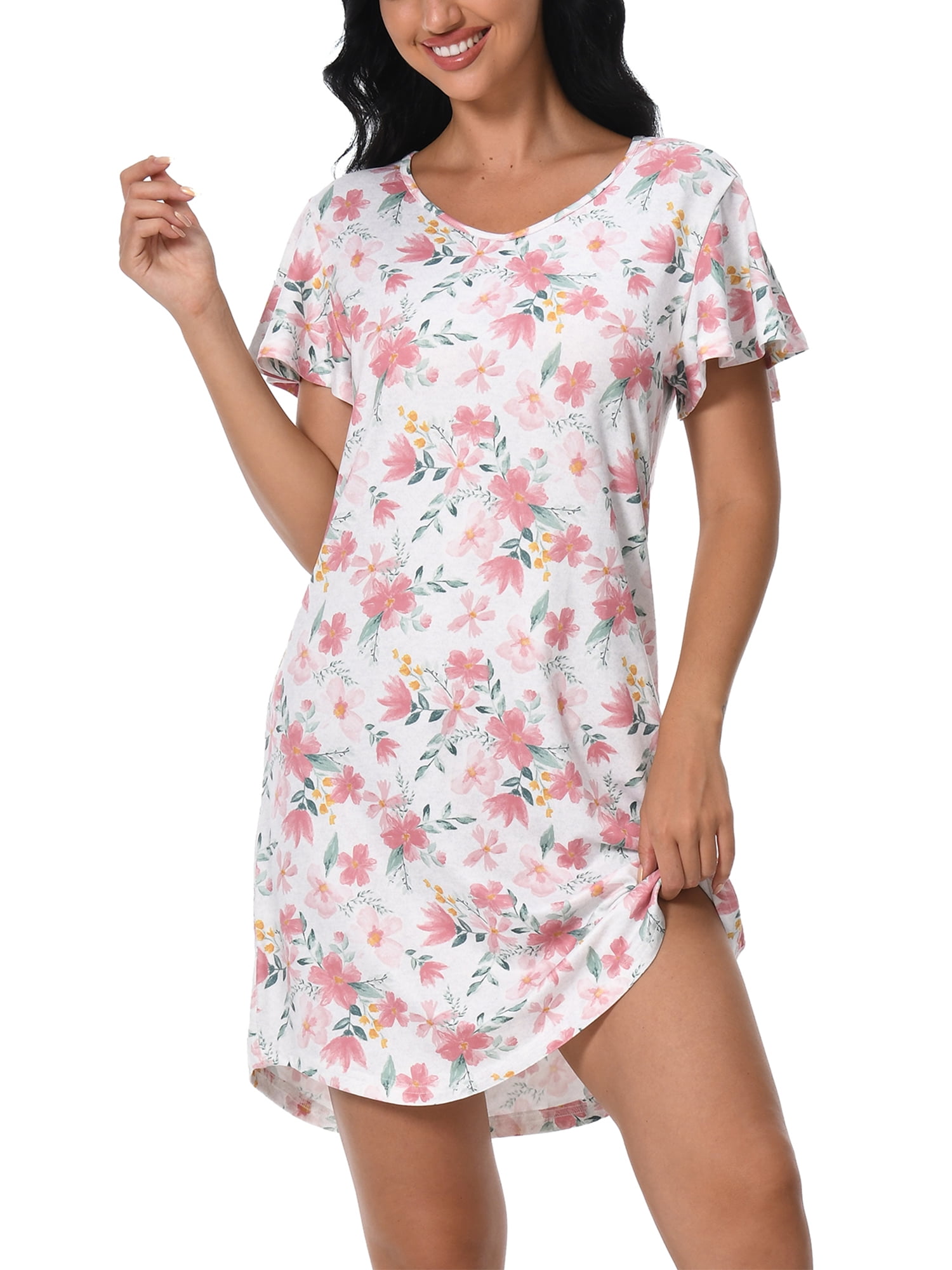 FEREMO Nightgowns for Women V Neck Casual Nightshirt Comfy Sleepshirt ...