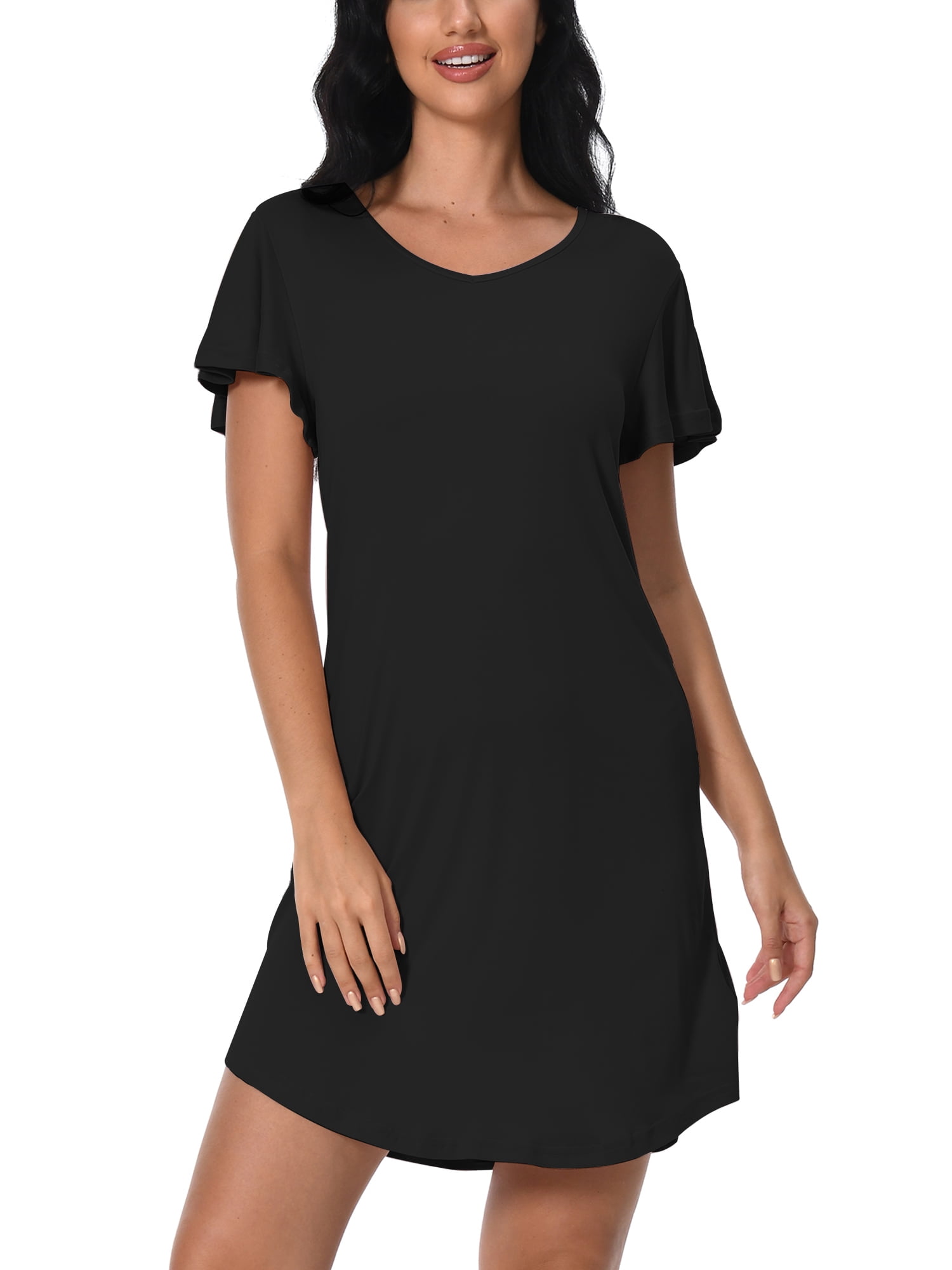 FEREMO Nightgowns for Women V Neck Casual Nightshirt Comfy Sleepshirt ...