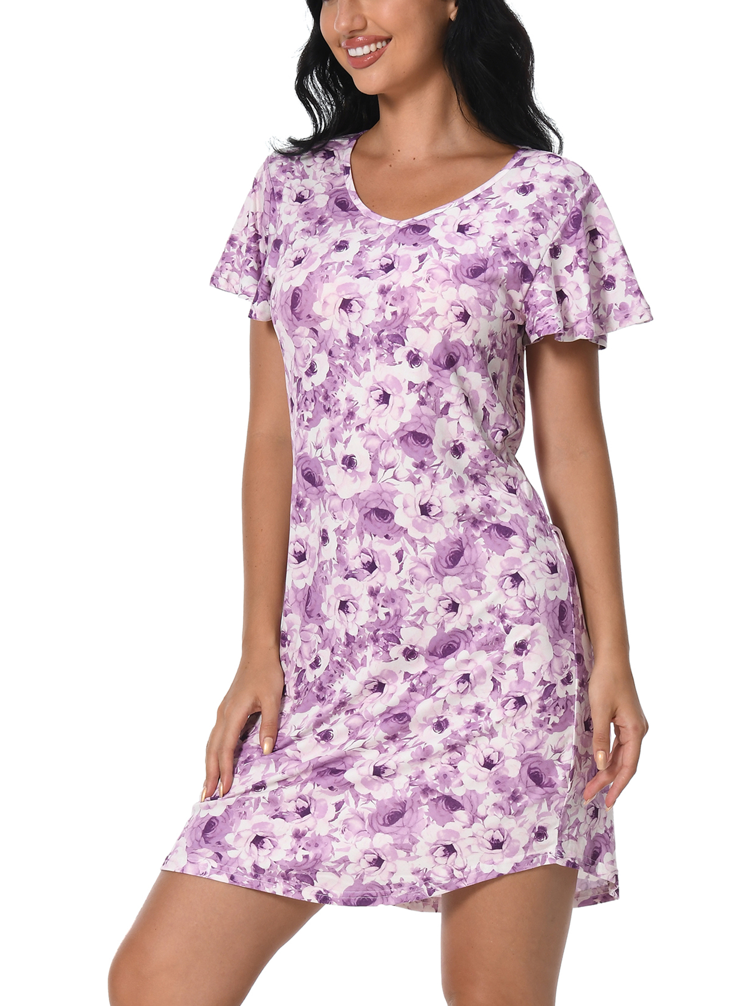 FEREMO Nightgowns for Women V Neck Casual Nightshirt Comfy Sleepshirt ...