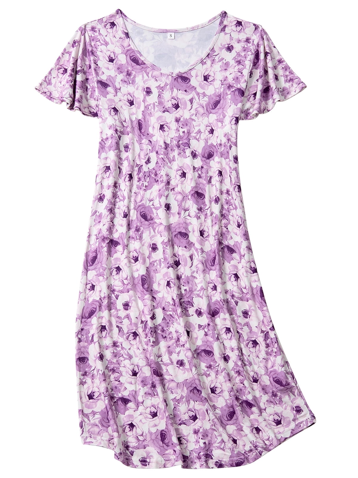 FEREMO Nightgowns for Women, V Neck Sleepwear, Short Flared Sleeve ...