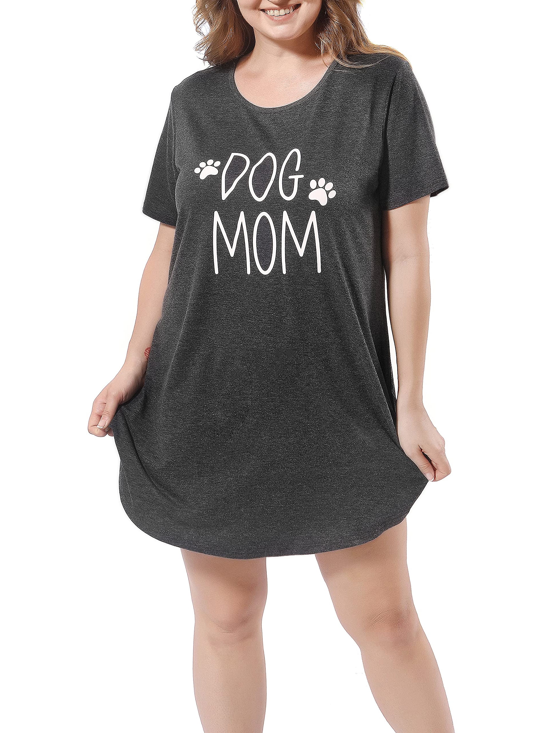 FEREMO Casual Plus Size Night Shirts, Short Sleeve Nightgown, Printed ...