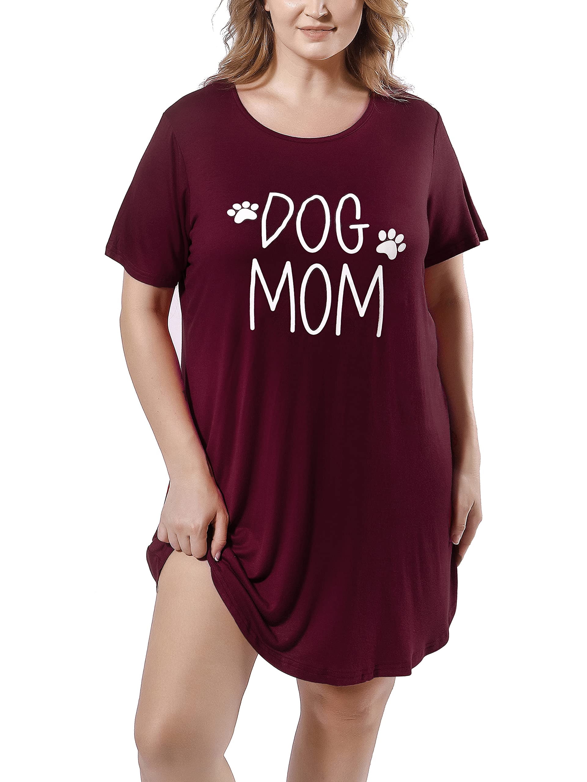 FEREMO Plus Size Night Shirts Short Sleeve Nightgown Womens Printed ...