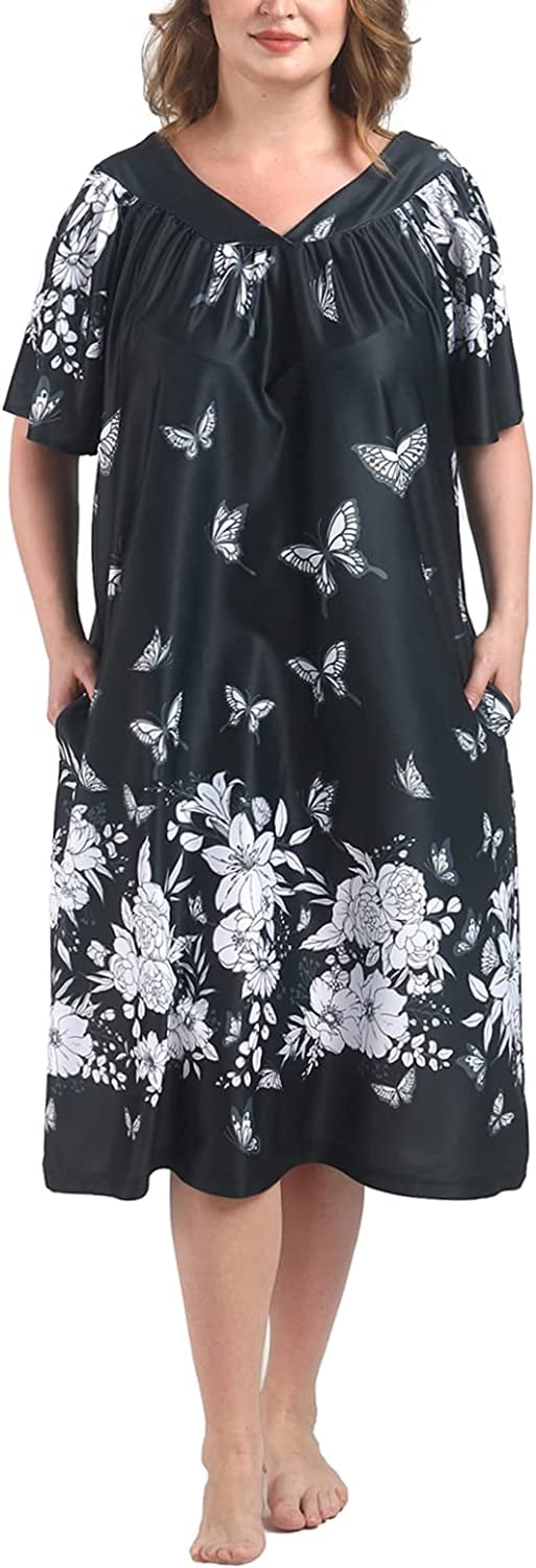 FEREMO Plus Size Nightgowns Womens House Dress With Pockets Short ...