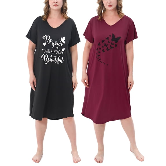 FEREMO Soft Nightshirts for Women Plus Size, Short Sleeve, Printed ...