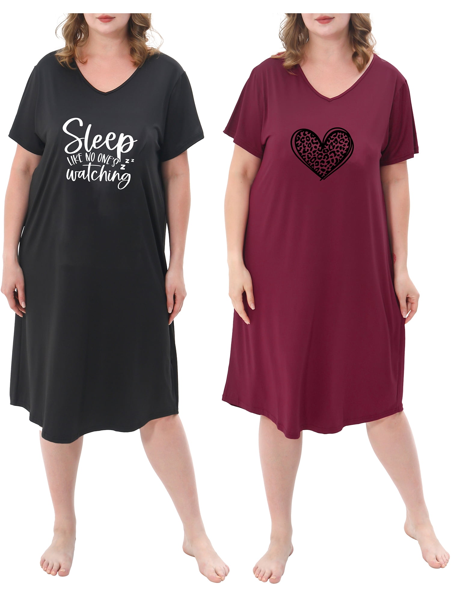 FEREMO Plus Size Nightgowns for Women Short Sleeve Printed Sleepwear ...