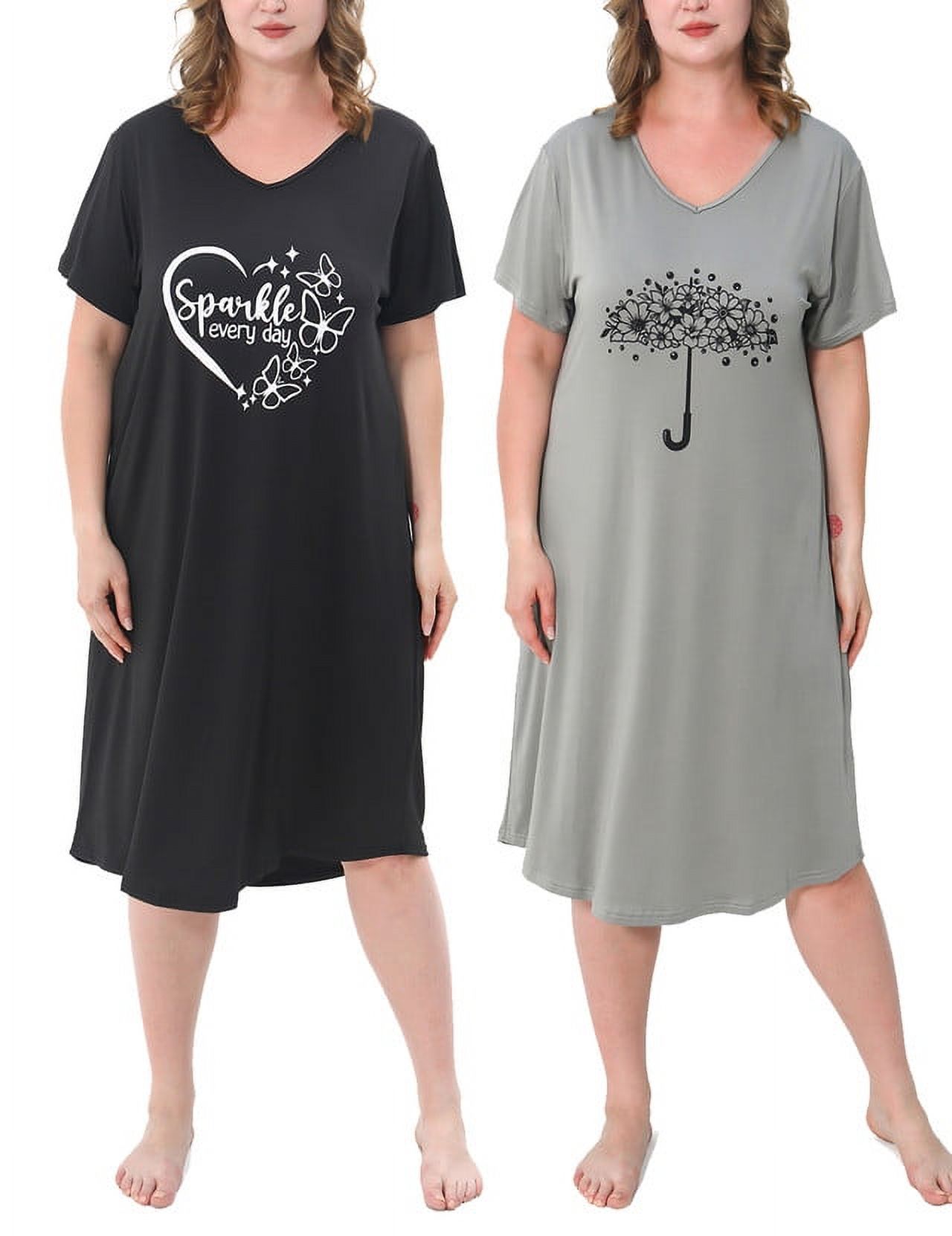 FEREMO Plus Size Nightgowns for Women Short Sleeve Printed Sleepwear ...