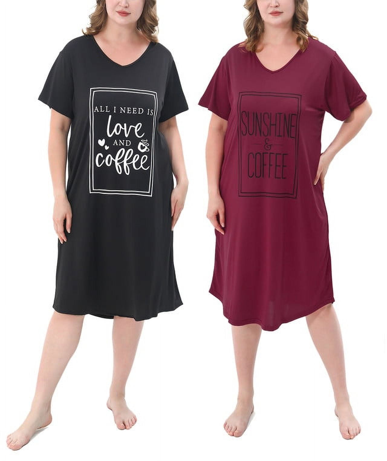 FEREMO Plus Size Nightgowns for Women Short Sleeve Printed Sleepwear ...