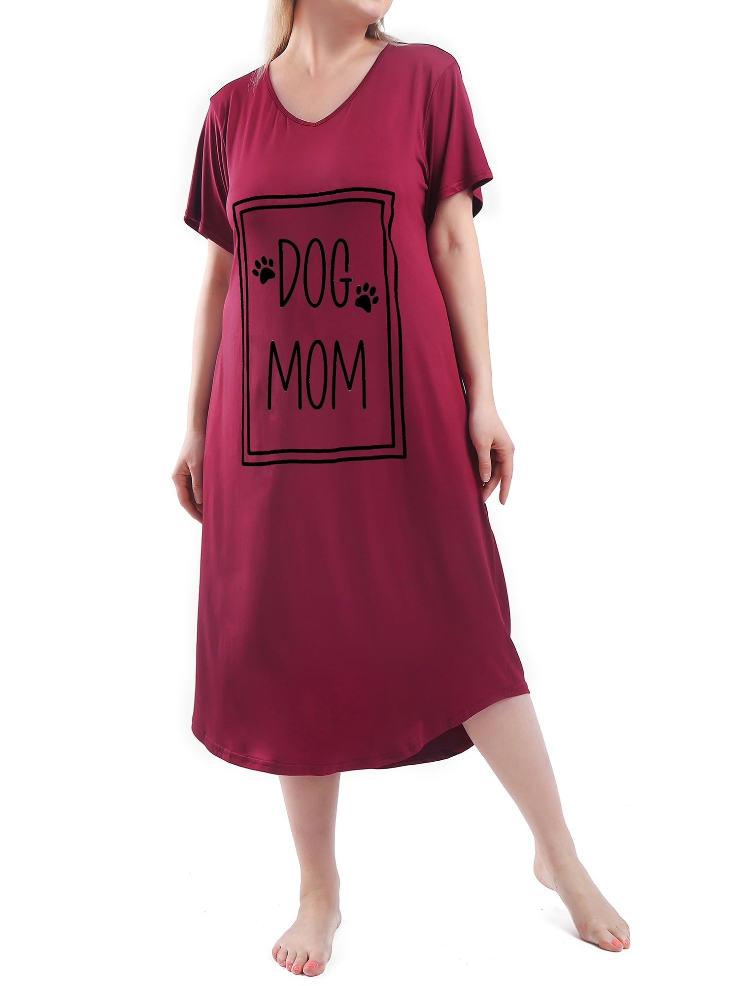 FEREMO Women's Plus Size Long Casual Nightgowns, V Neck Short Sleeve ...