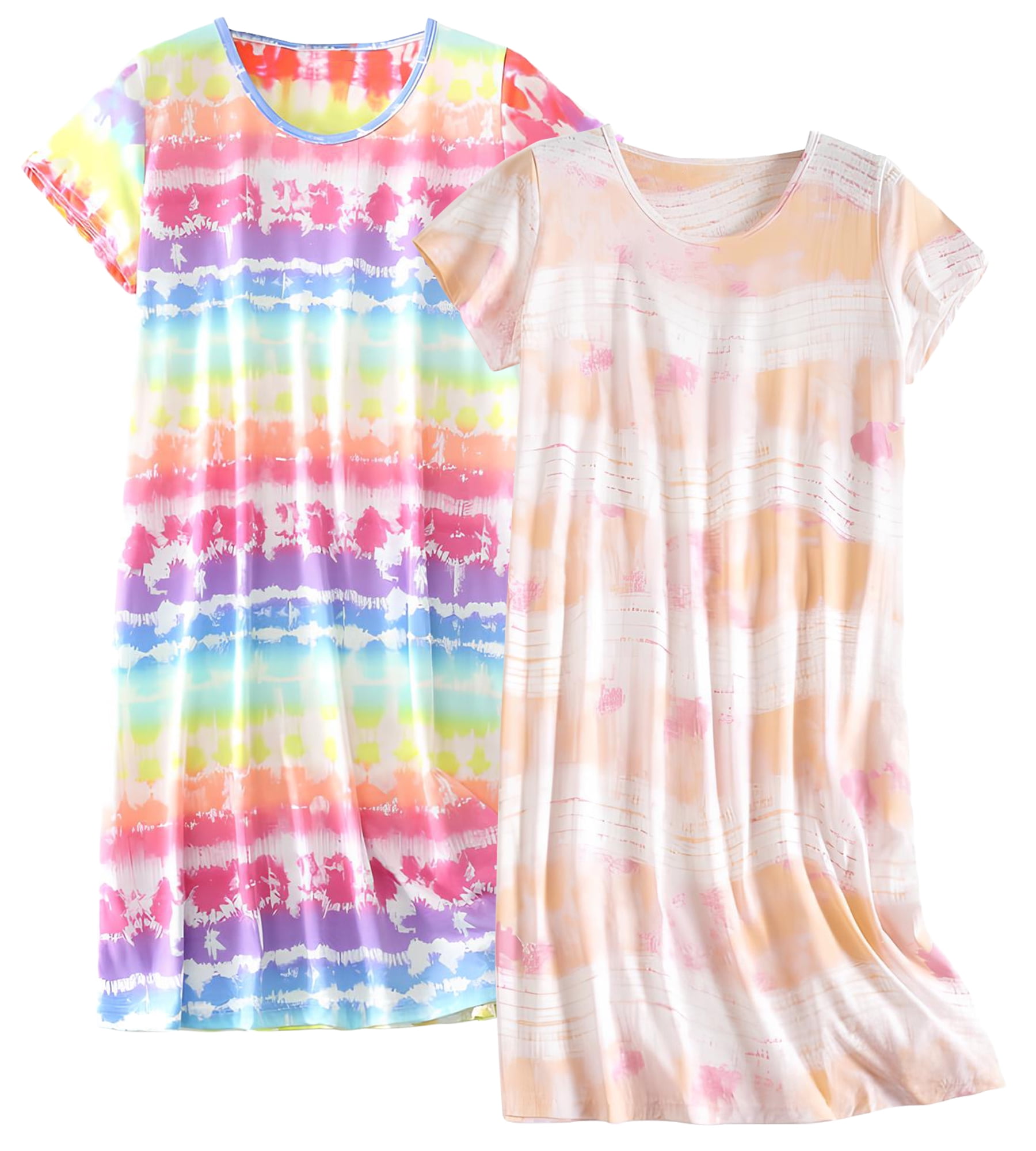 FEREMO Sleepwear for Women 2 Pack Cotton Printed Sleepshirt Loungewear ...