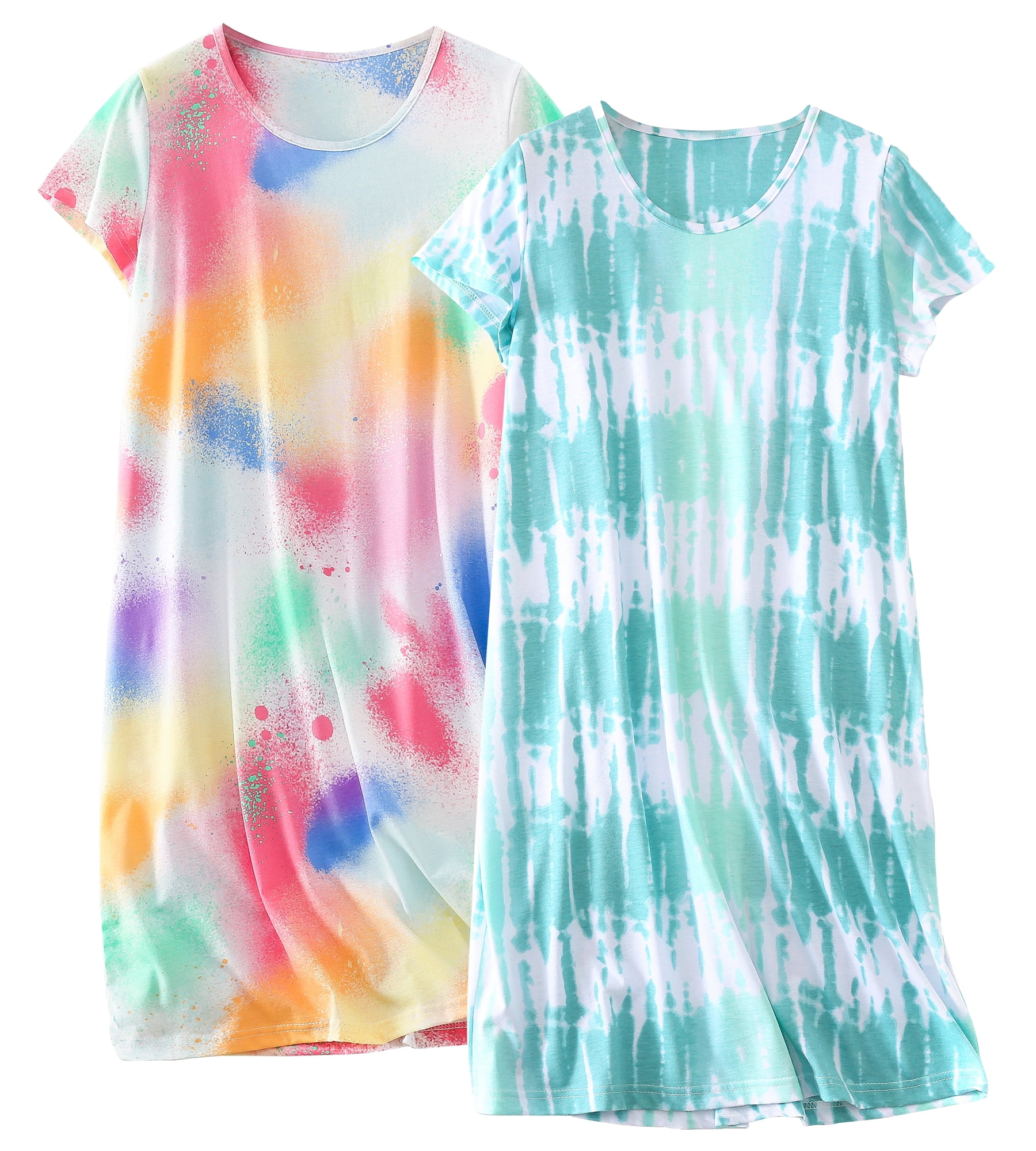 FEREMO Sleepwear for Women Cotton Tie-dye Sleepshirt Loungewear Night ...