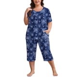 FEREMO Women Plus Size Pajamas Set Sleepwea Short Sleeve Pjs Floral ...