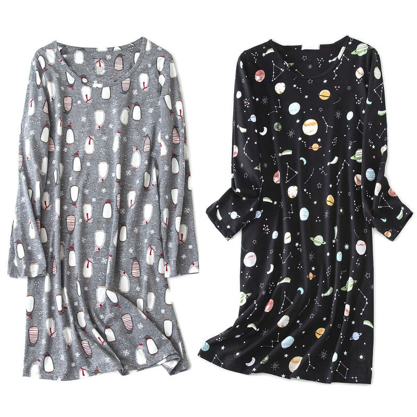 FEREMO Women's Sleepwear Knitted Cotton Sleep Shirts Cute Cartoon Cozy ...