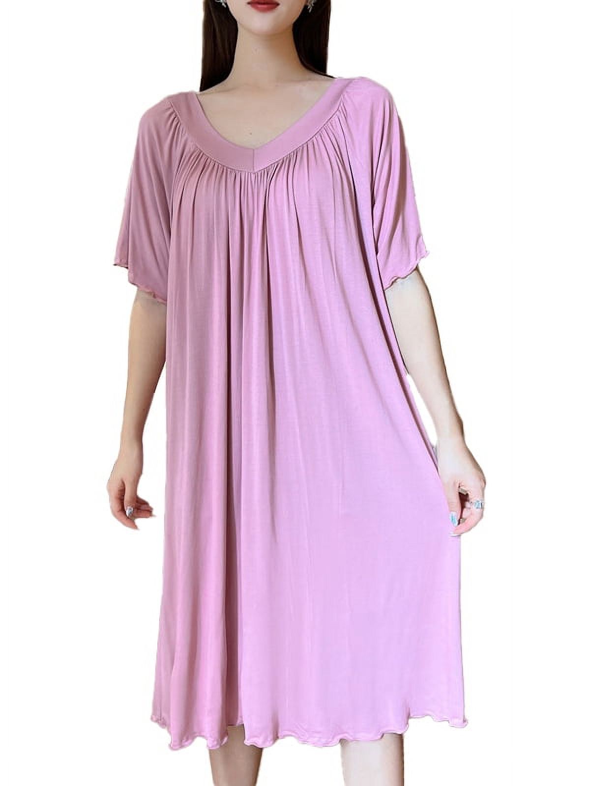 FEREMO Women's Sleepwear Modal V-Neck Ruffled and Flanged Nightdress ...