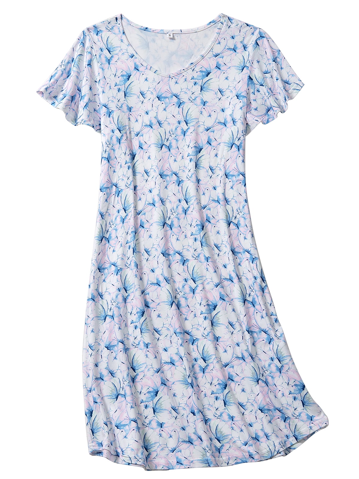 FEREMO Womens Nightgown Flared Short Sleeve Nightshirt V Neck Comfy ...