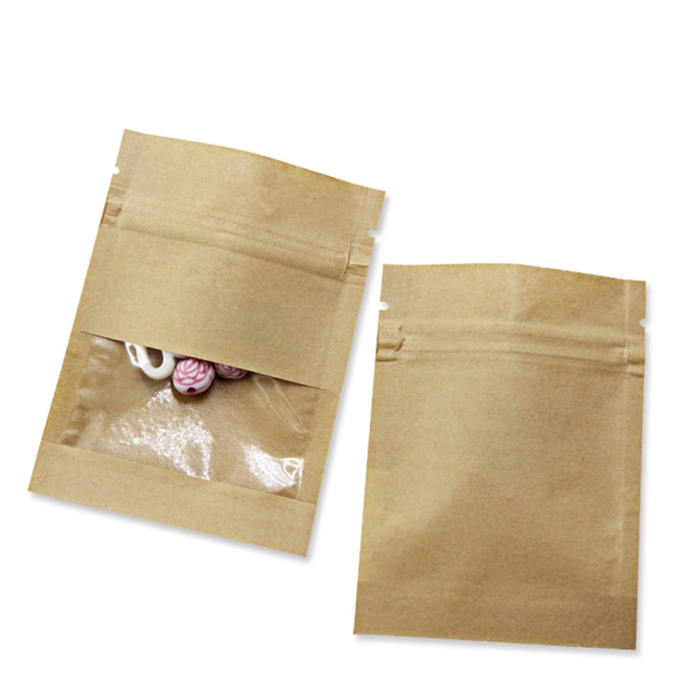 FERENLI 100 Pack Clear Window Airtight Brown Kraft Paper for Zip Food ...