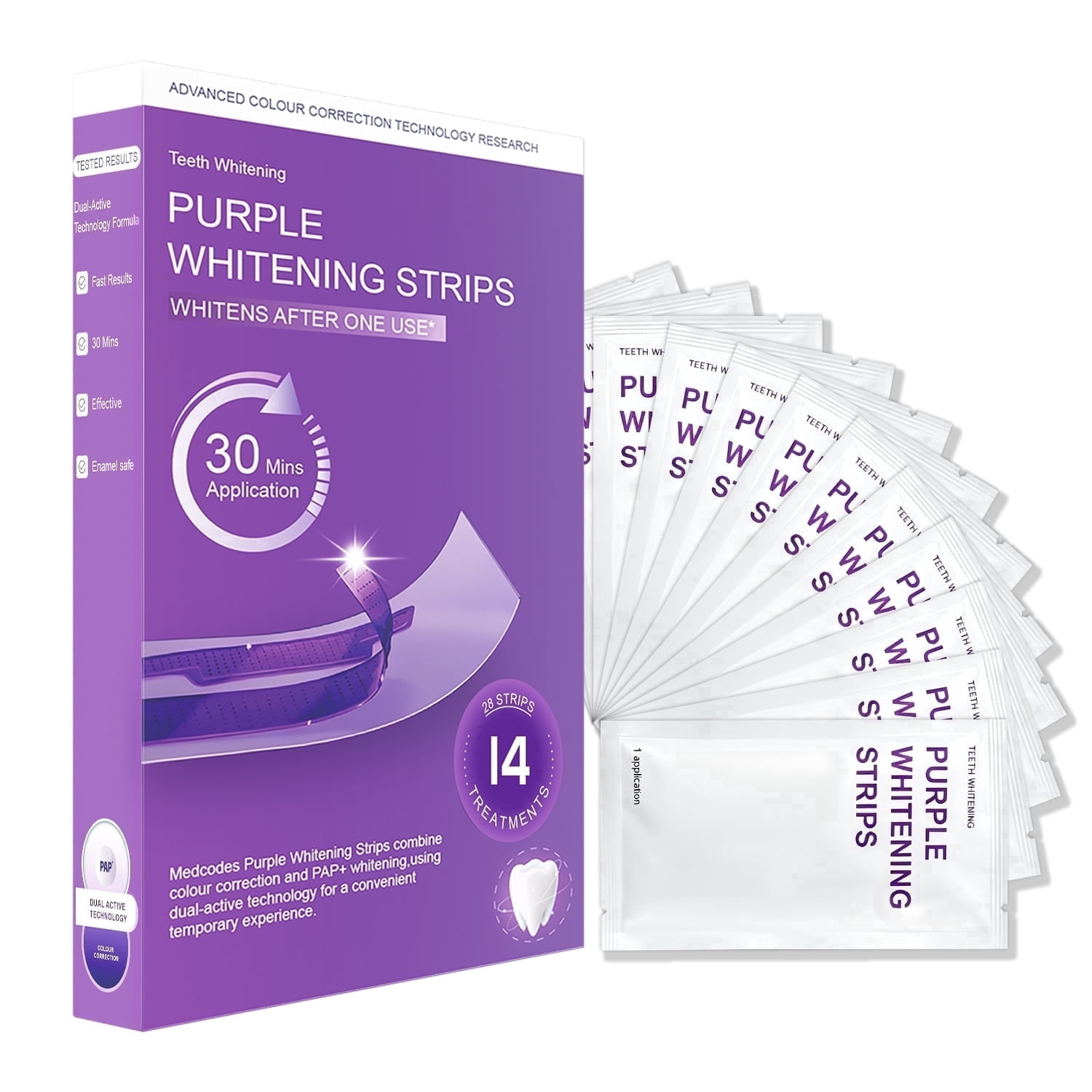 FERNA LABS Purple Teeth Whitening Strips, 14 Count (28 Strips), Pap+ ...