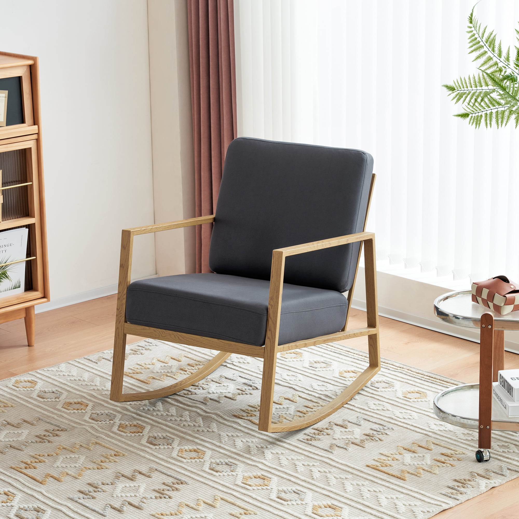 FERPIT Rocking Chair, Durable Gray Steel, Cushioned Comfort, Modern ...