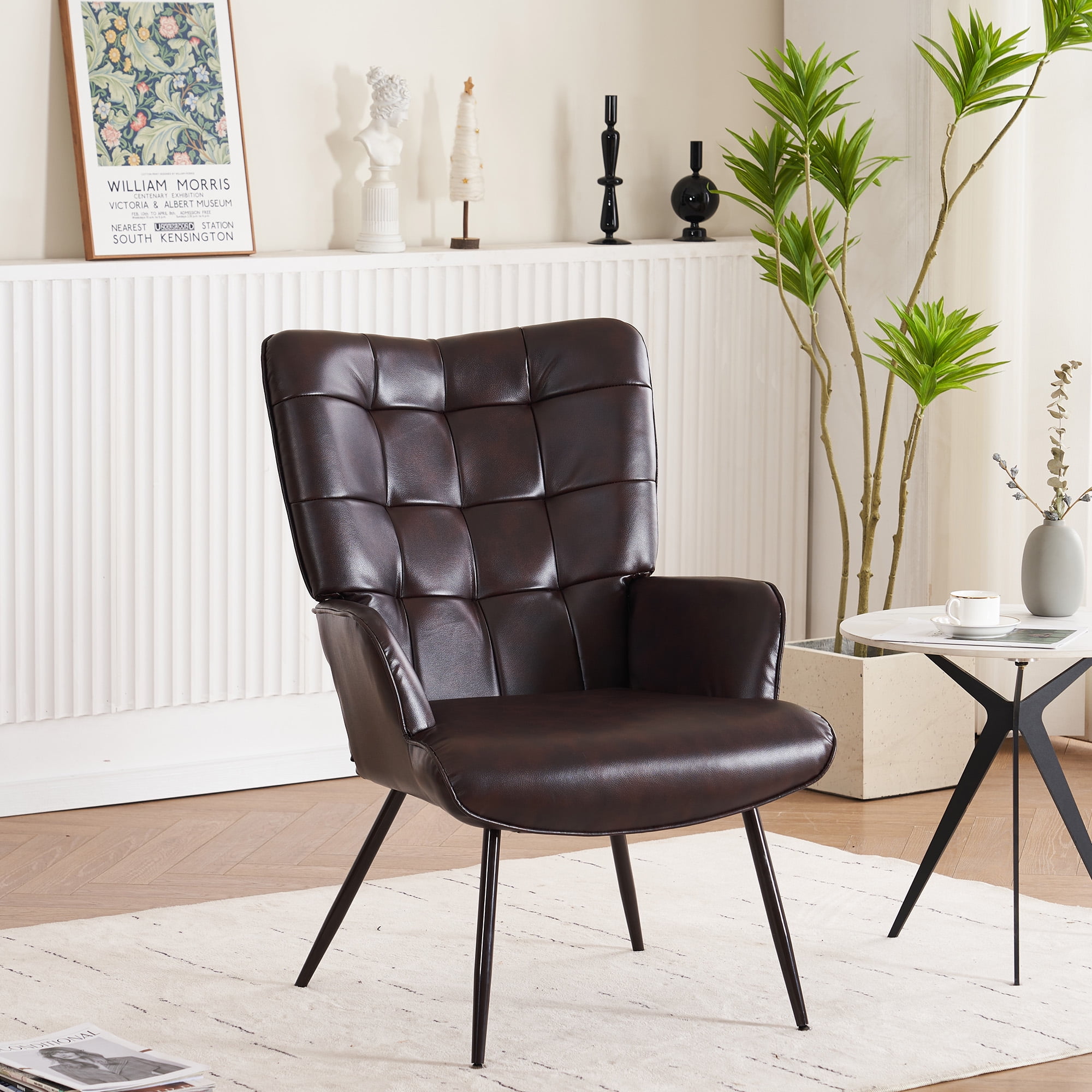 FERPIT High Back PU Faux Leather Accent Chair, Solid Metal Legs, Small ...