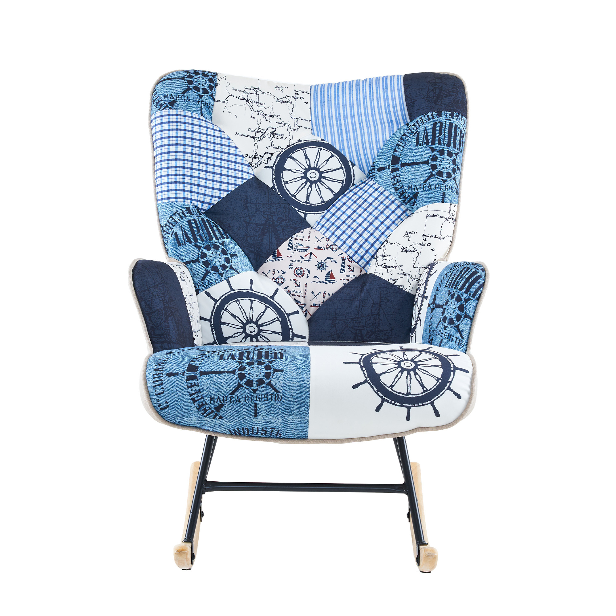 FERPIT Rocking Chair Upholstered Wingback Accent Chair with Rubberwood ...