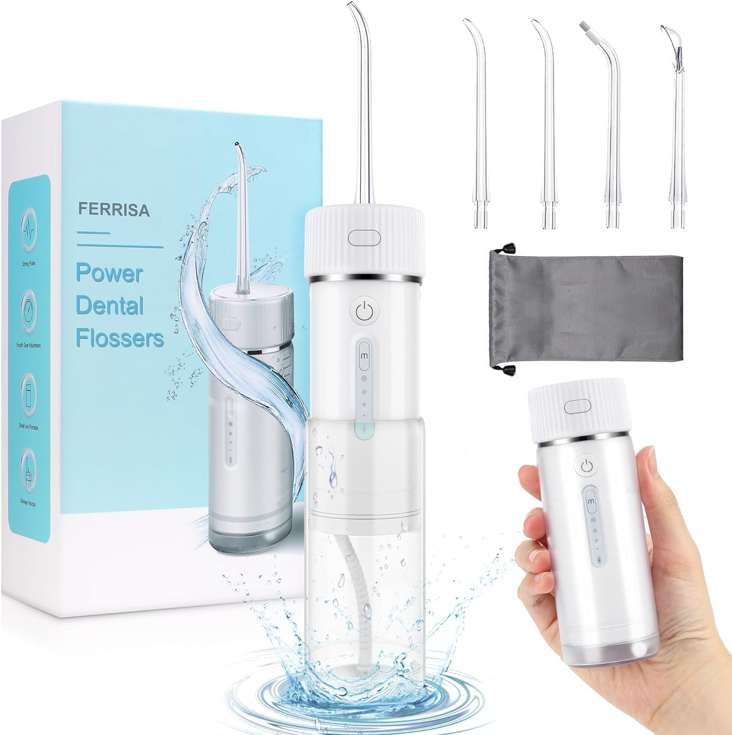 FERRISA Portable Cordless Water IFF17 Flosser Rechargeable, Detachable ...