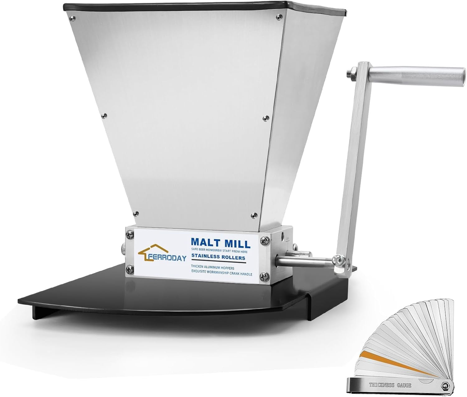 FERRODAY Malted Grain Mill Malt 2 Roller Stainless Steel Malt Crusher ...
