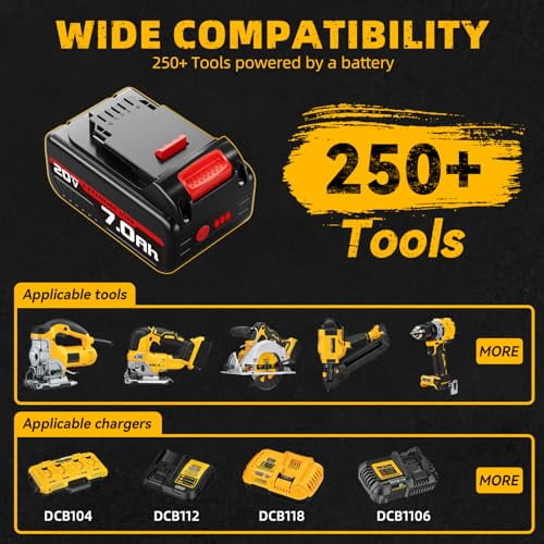 FERRYBOAT 2Pack 7.0Ah DCB206 Replacement for Dewalt 20V Max Battery DCB200 DCB201 DCB203 DCB204 ...
