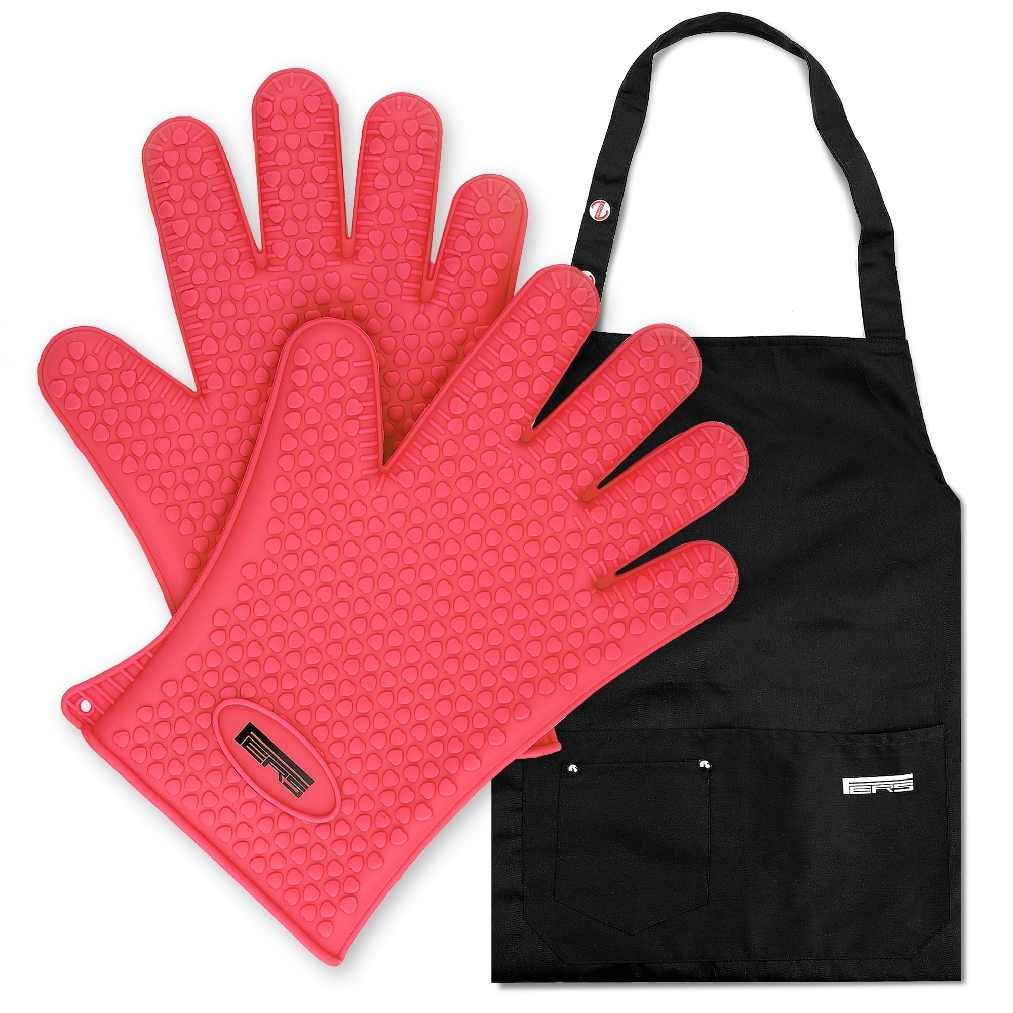 FERS Silicone Heat Resistant Gloves & Apron Set | Kitchen Gloves | Oven ...